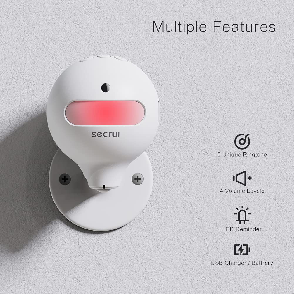 SECRUI Motion Sensor Alarm, 120 dB 5 Door Alarm Modes 4 Volume Levels with Remote Control Indoor Motion Detector Alarm for Home Shop Store