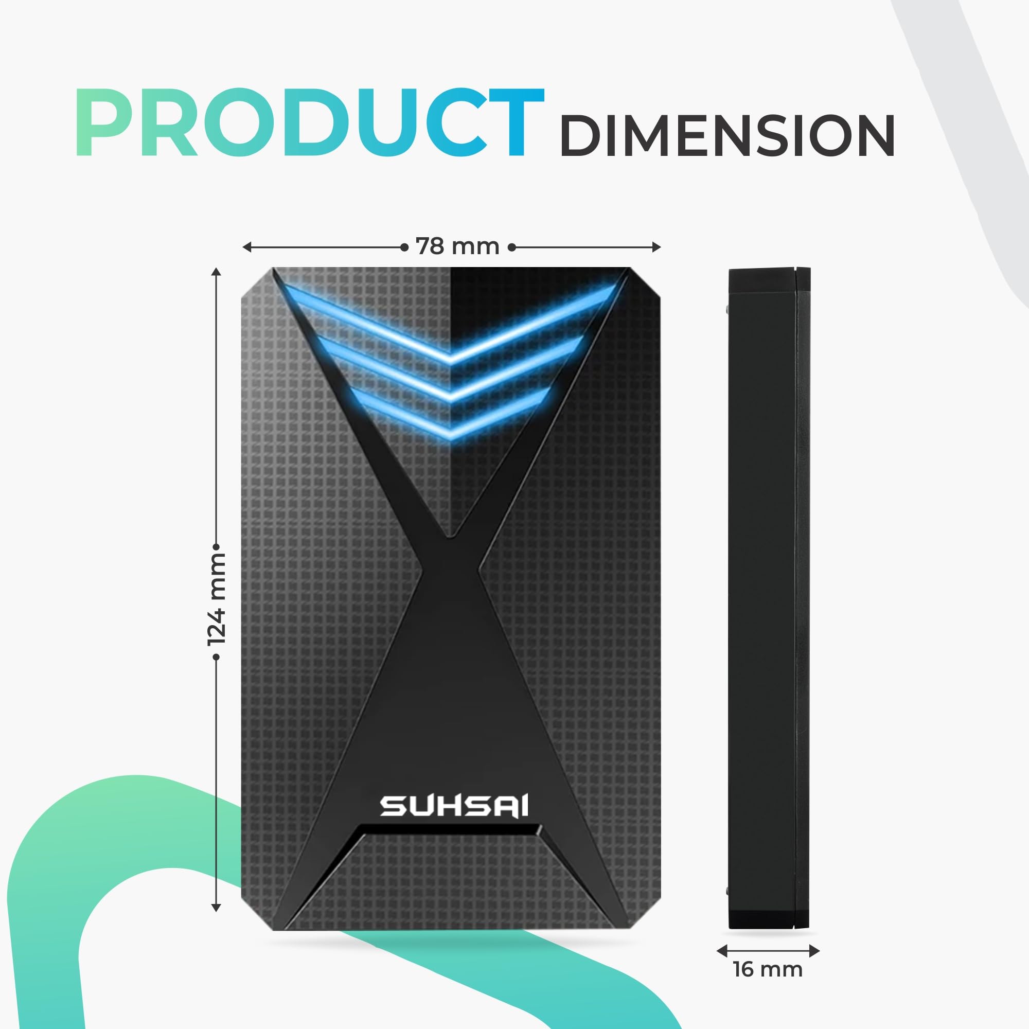 SUHSAI 500GB Portable Gaming External Hard Drive, USB 3.0, 2.5 inch HDD with RGB Light Plug & Play Backup Drive Compatible with Windows, Mac, Xbox Series X, PS4, PS5 - Black