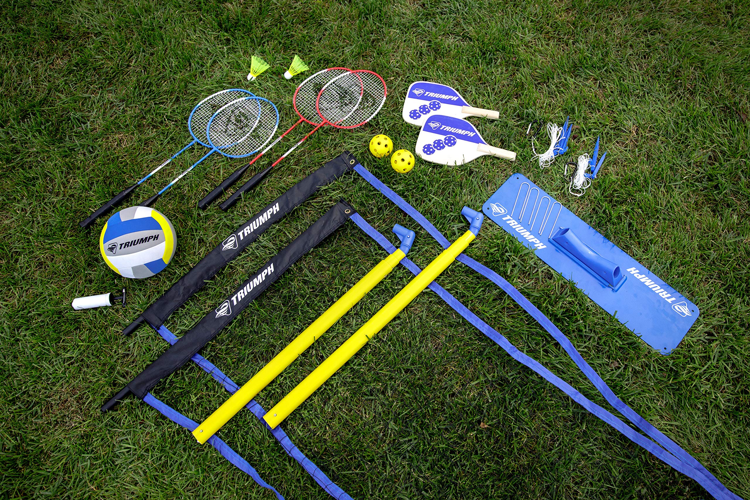 Triumph Sports Multi-Sport Versatile Combo Outdoor Game Net Set Includes Volleyball, Badminton, and Pickleball, Blue (35-7510-2)