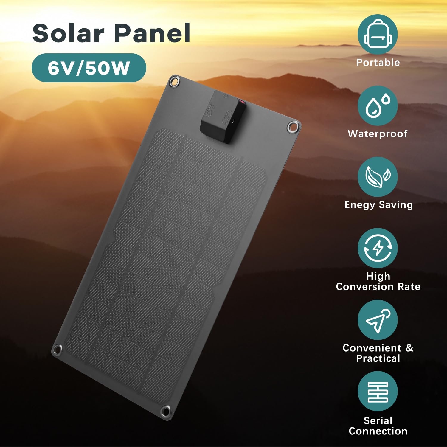 Solar Panel 50 Watt 6V, USB Port Portable Solar Panel High-Efficiency Monocrystalline PV Module Power Charger for Home RV Marine Rooftop Farm Battery for Outdoor Applications