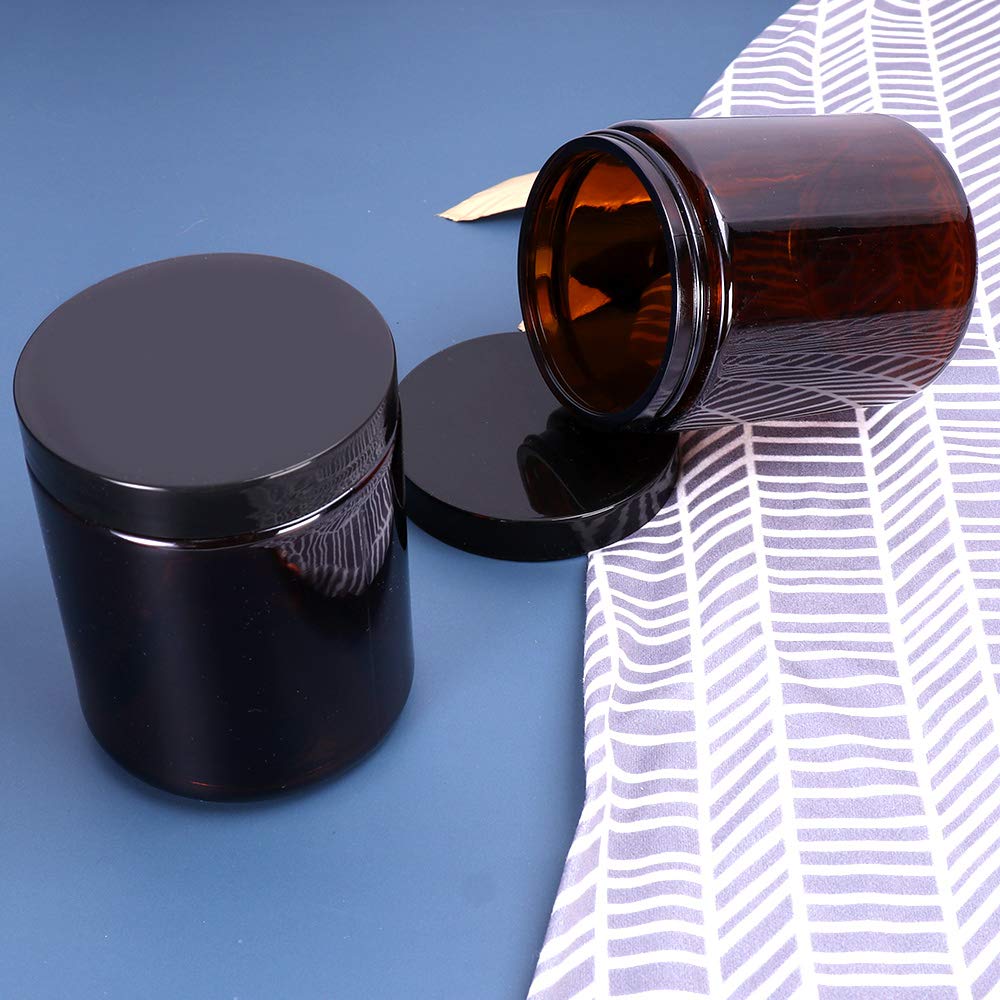 STARSIDE 12 Pack 8 oz Amber Glass Jars with Black Lids,Glass Candle Jars Round Jars for Cosmetics and Face cream Lotion.