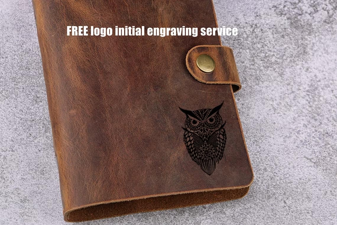 Personalized refillable 6 ring rustic leather A6 journal cover with pen holder, unique leather A6 refill planner binder sketchbook NA605SS