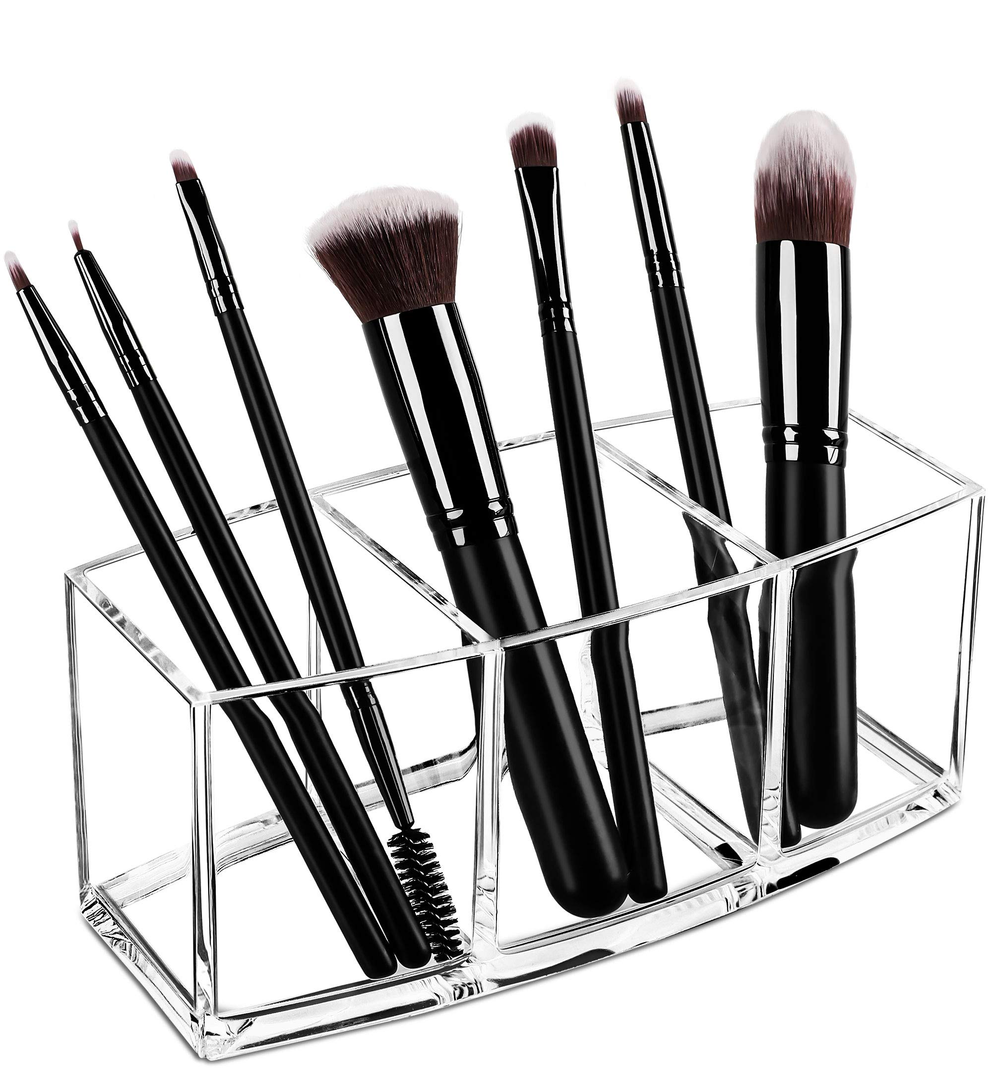 Syntus Makeup Brush Holder Organizer, Acrylic 3 Slot Large Capacity Cosmetic Brushes Storage Box, Clear