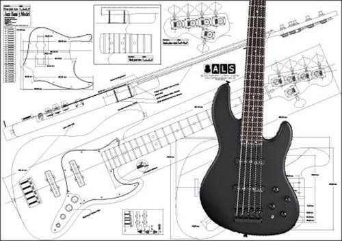 Plan of Fender Jazz Bass 5 String - Full Scale Print