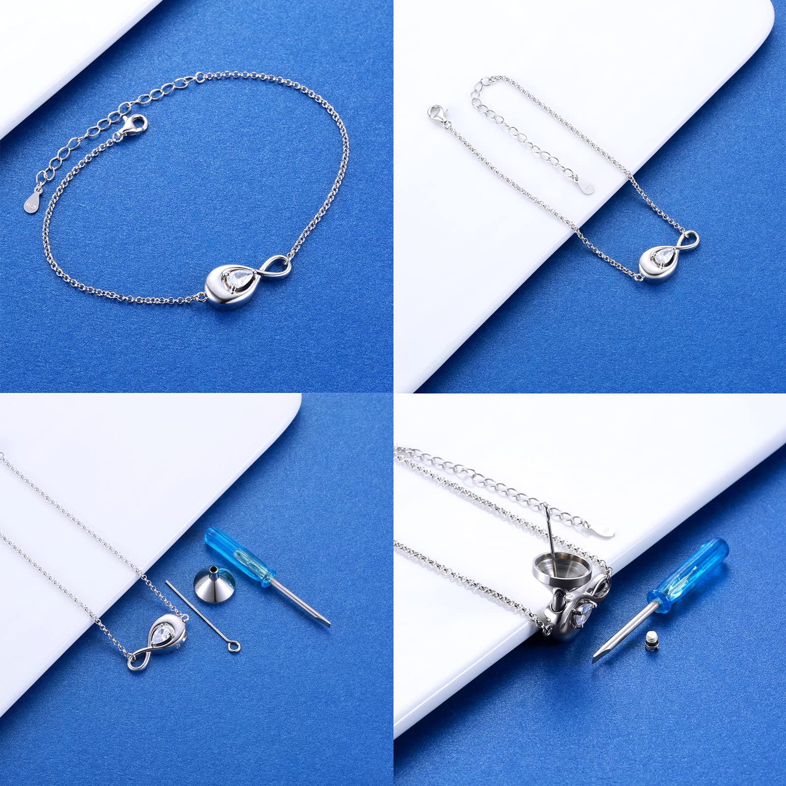 Sterling Silver Infinity Urn Bracelet for Ashes - S925 Teardrop Cubic Zirconia Cremation Keepsake Jewelry Gift for Women Loss Loved One