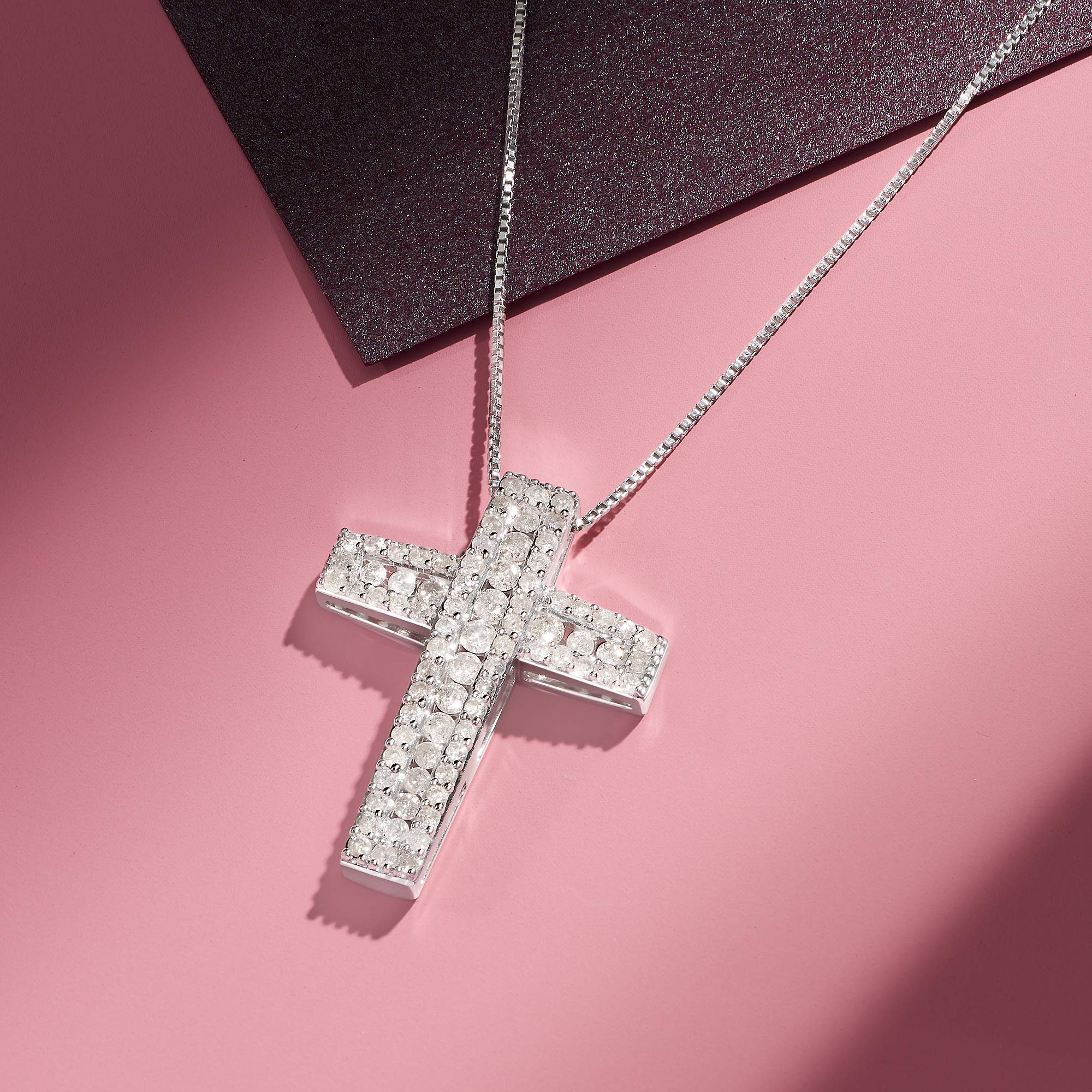 Ross-Simons 1.00 ct. t.w. Diamond Cross Pendant Necklace in Sterling Silver. 20 inches