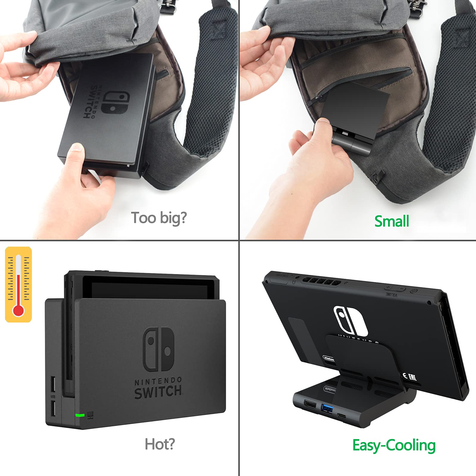 TOMSHEIR Docking Station for Nintendo Switch, Portable Charging Dock Support 4K HDMI TV Adapter Set Replacement for Official Nintendo Switch with USB 3.0 Port