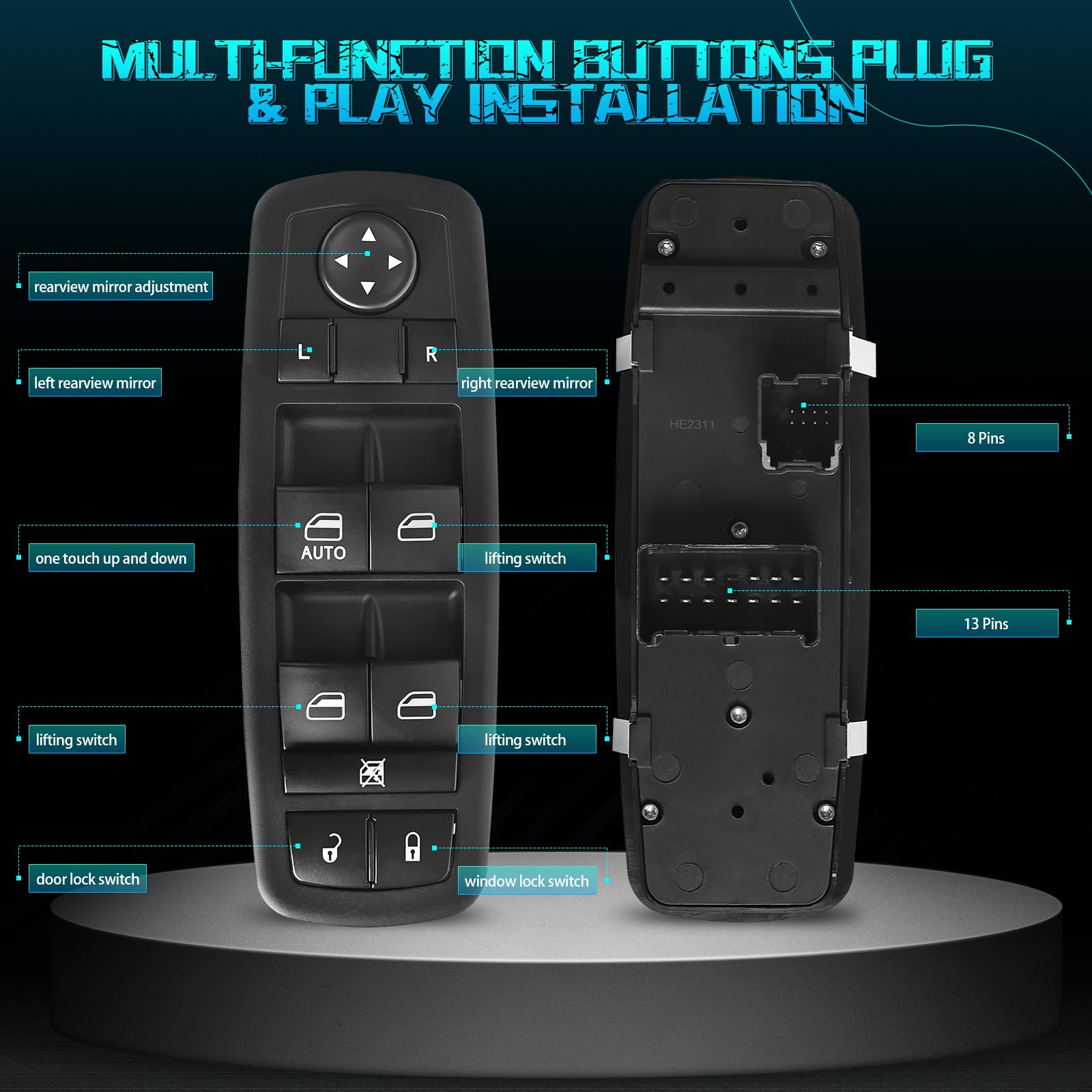 PUENGSI Driver Side Master Power Window Switch Compatible with 2008-2012 Dodge Nitro & Jeep Liberty, 2009-2010 Dodge Journey, Replaces OE # 4602632AG 4602632AH 4602632AF