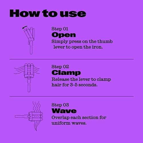 Trademark Beauty Babe Waves Limited Edition - Three Barrel Curling Iron, Hair Waver Tool, Adjustable Temperature, Ceramic Wand, 1.1 Inch, 28mm - Black