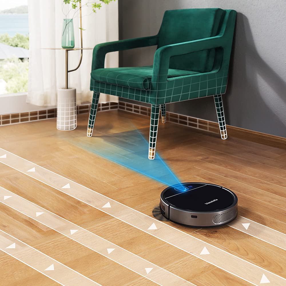 SYSPERL V30 Robot Vacuum Cleaner Self-Charging Robotic Vacuum Cleaner 1800 Pa Suction Super-Thin Quiet Wi-Fi Connect Works for Aleax Google Assistant Good for Pet Hair Hard Floors and Low Pile