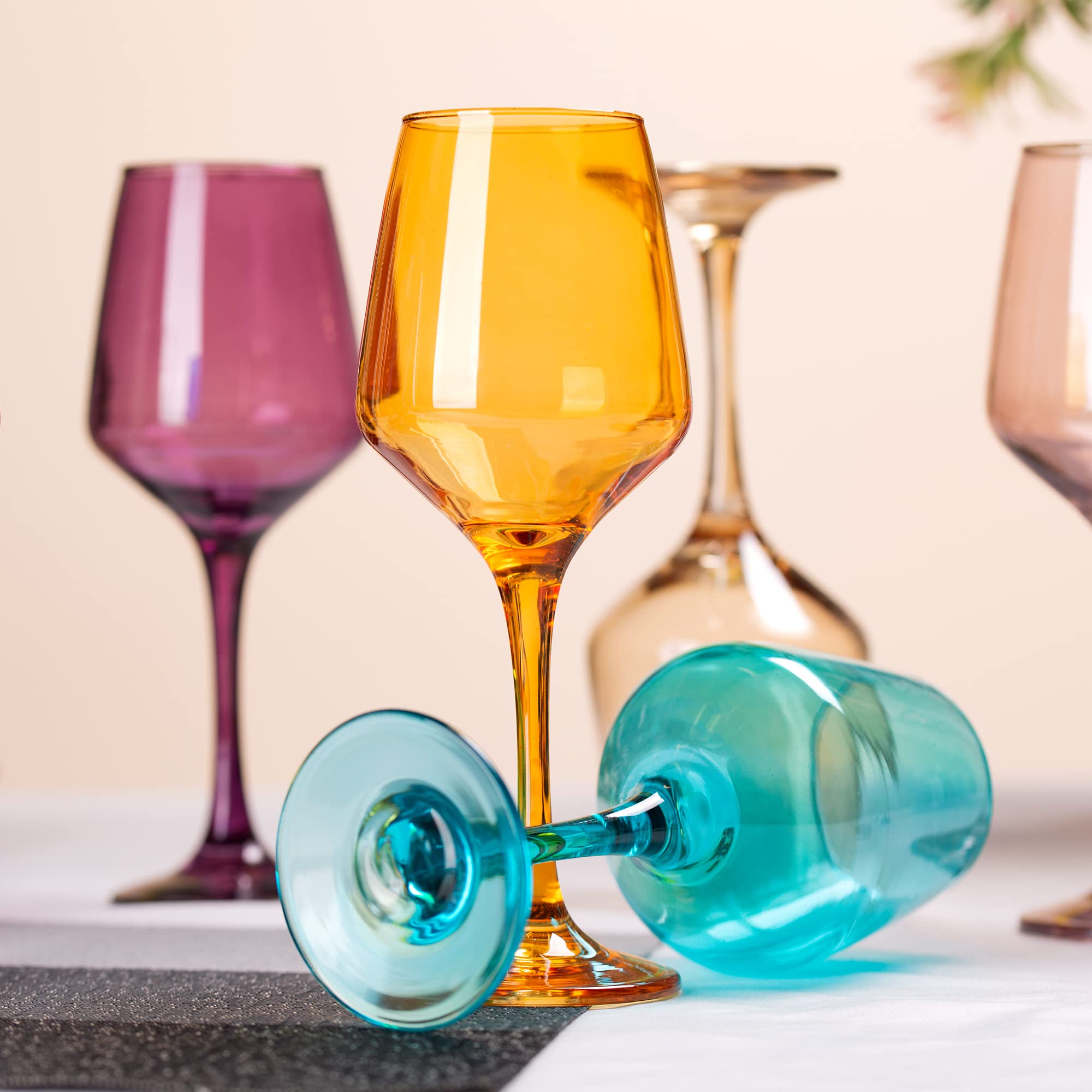 SUNNOW 12 Ounce Multicolor Crystal Wine Glass,for Home Dinning, Bar and Party,6 Pack