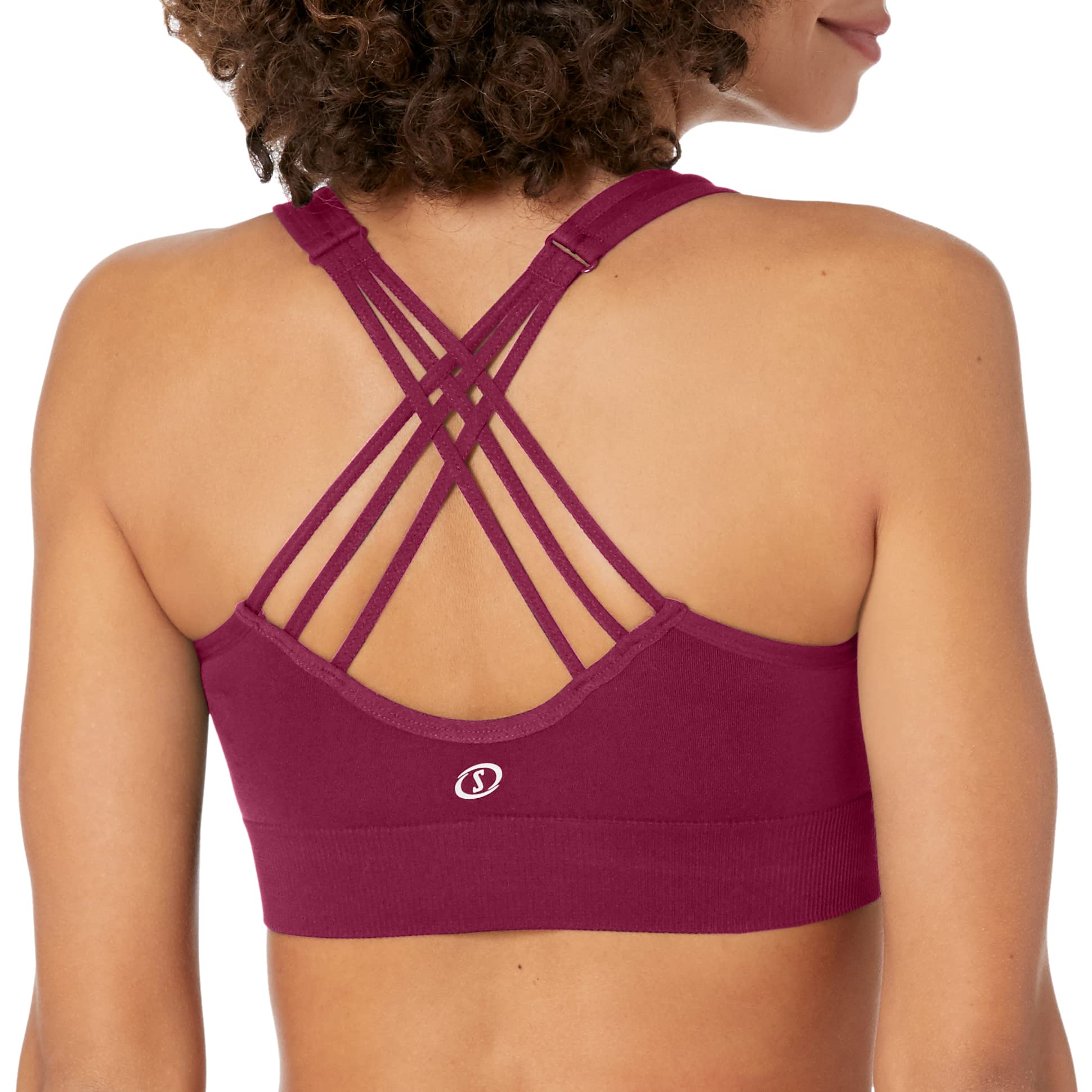 Spalding Women's Activewear Multi-Strap Sports Bra, Regular & Plus Size, Red Plum, Medium