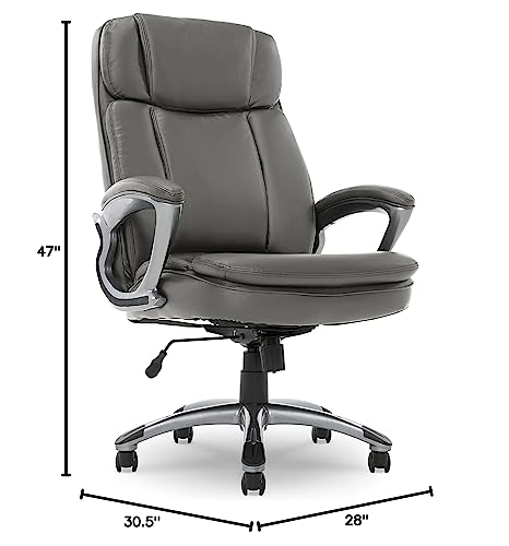 Serta Big & Tall Executive Office Chair High Back All Day Comfort Ergonomic Lumbar Support, Bonded Leather, Opportunity Gray