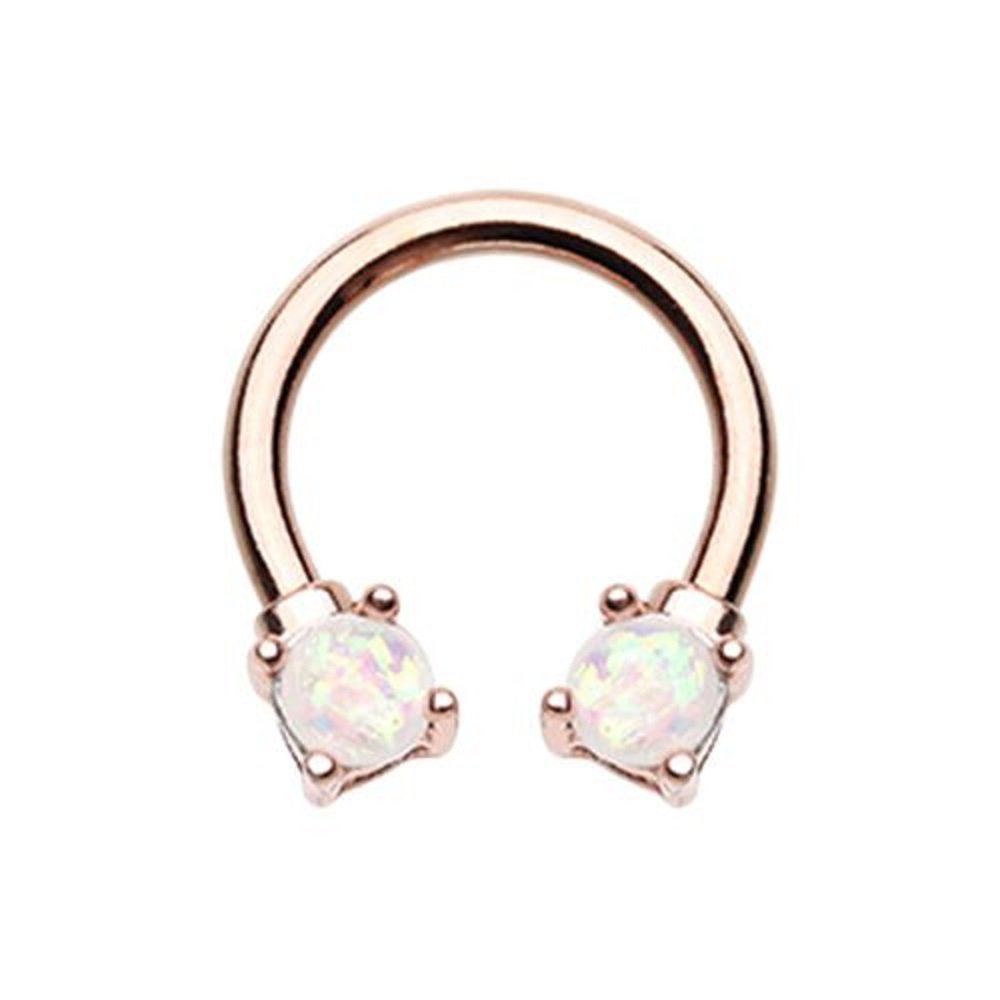 Rose Gold Prong Set Opal Glitter WildKlass Horseshoe Circular Barbell (16 GA (1.2mm))