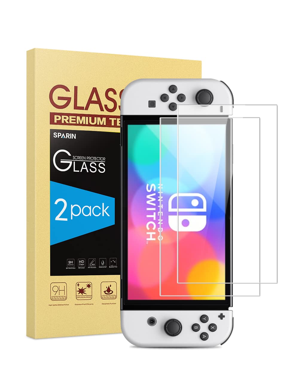 SPARIN 2 Pack Tempered Glass Screen Protector Compatible with Nintendo Switch OLED Model 2021, High Response and Anti-Scratch