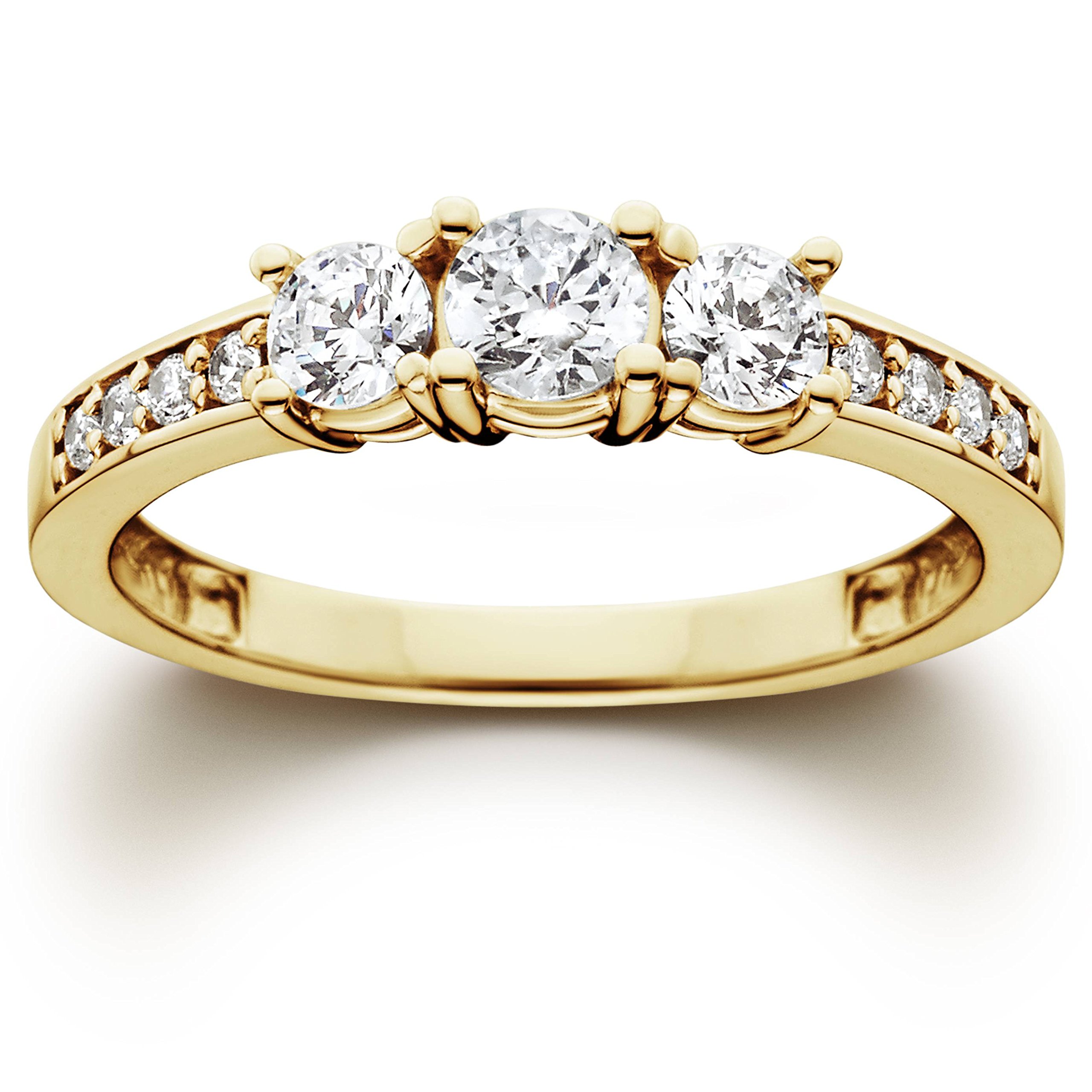 P3 POMPEII3 1 Ct 3-Stone Diamond Engagement Ring 10K Yellow Gold - Size 6.5