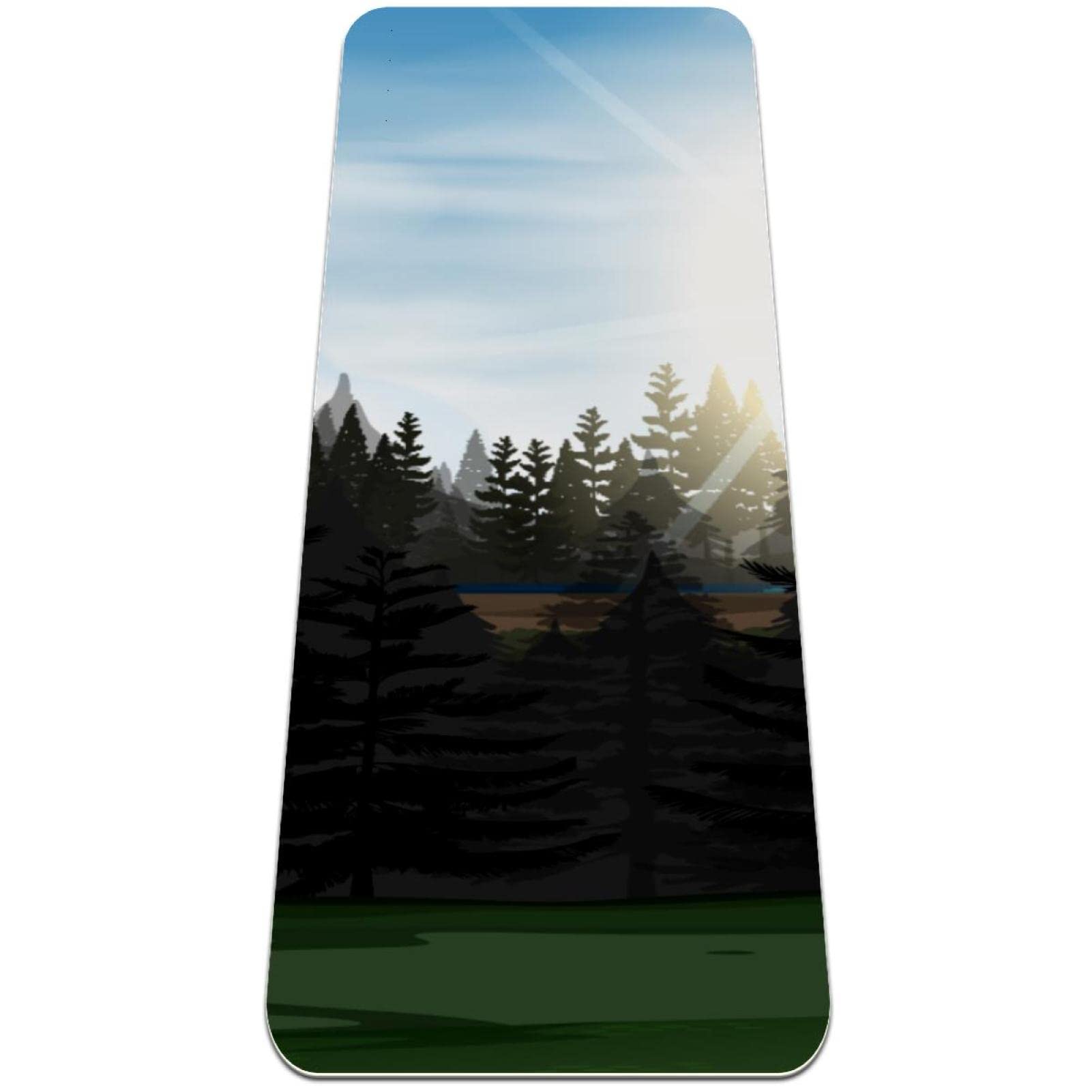 Yoga Mat, Yoga Mats for Home Workout, Workout Mat, Exercise Mats, Pilates Mat, Sun Forest Landscape Pattern