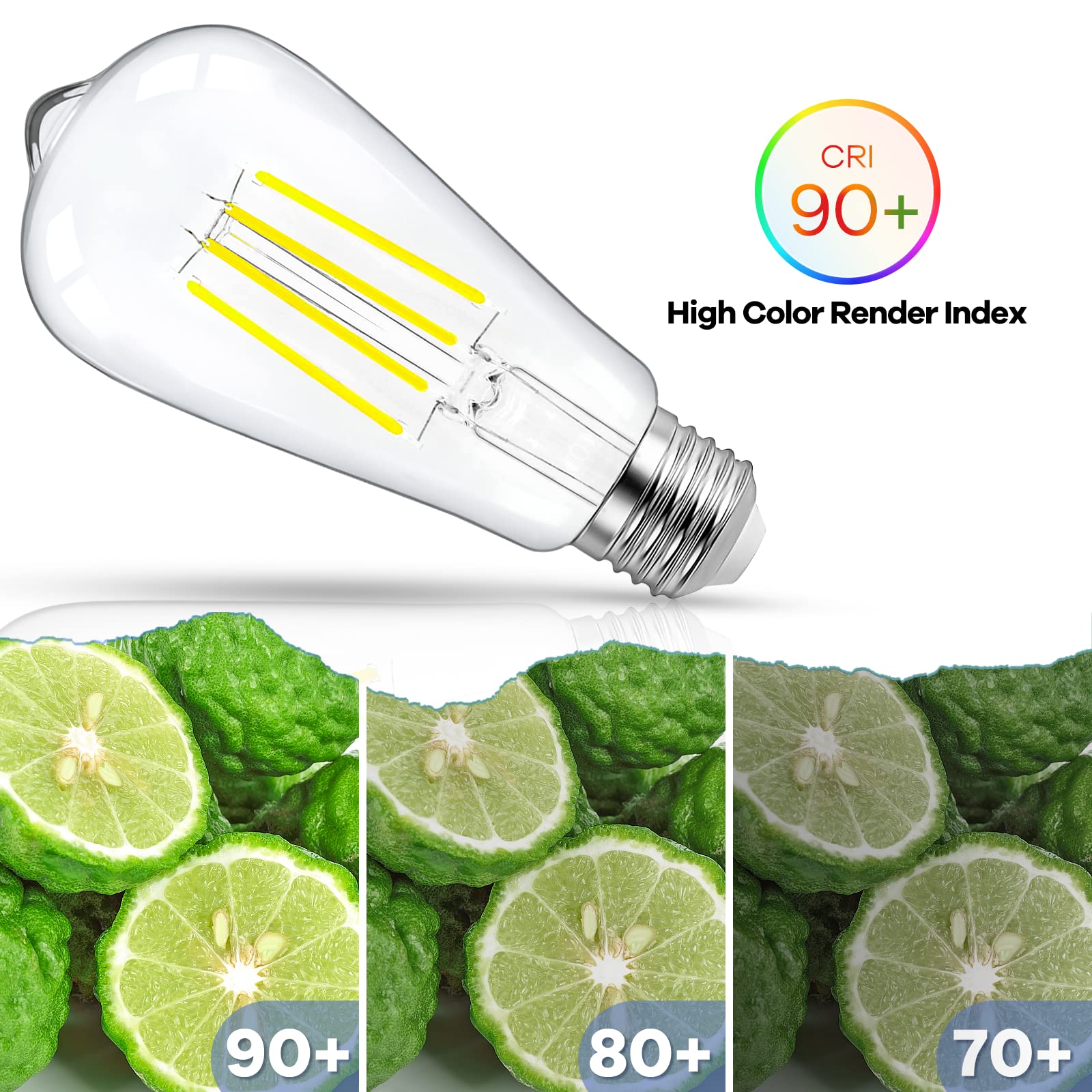 Vintage Edison Bulbs,Light Bulbs 60 Watt,E26 LED Bulb 60 Watt Equivalent,Dimmable LED Light Bulbs,7W 800Lms,Daylight White 5000K,90+ CRI,ST64 Antique LED Filament Bulbs,E26 Base,Clear Glass, Pack of 4