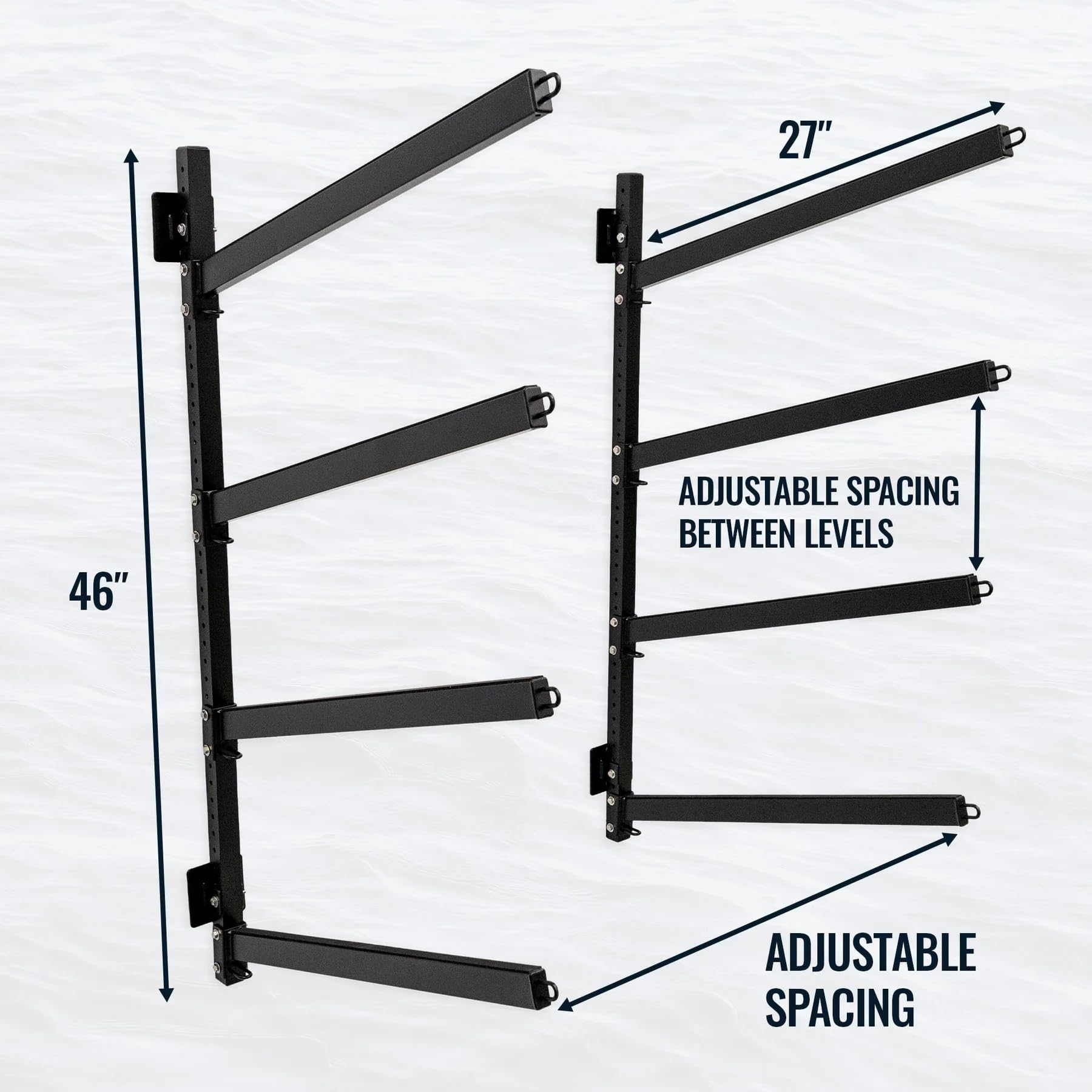 StoreYourBoard Outdoor 4 Kayak Storage Rack, Wall Mount, Holds 400 lbs, All Weather Heavy-Duty Metal Organizer, Adjustable Levels