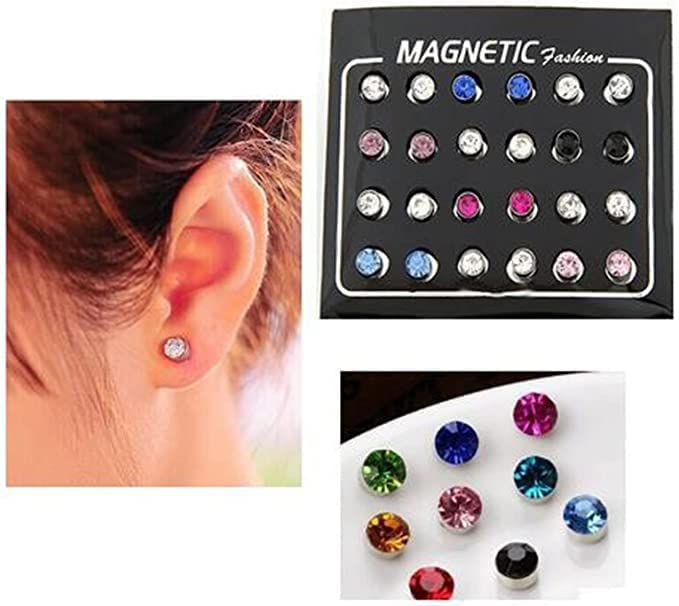 YOOUS 8 Pairs of Magnetic Therapy Stud Earrings Colored Diamond Stud Earrings Lymphatic Drainage Stud Earrings Non-Pierced Shiatsu Earrings