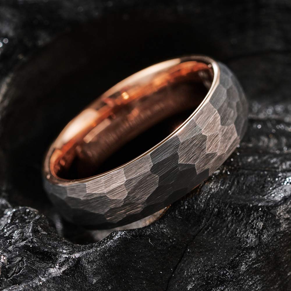 THREE KEYS JEWELRY 2mm Womens Charming Jewelry Tungsten Hammered Brushed Wedding Carbide Ring Band for Women Engagement Rose Gold Size 10.5