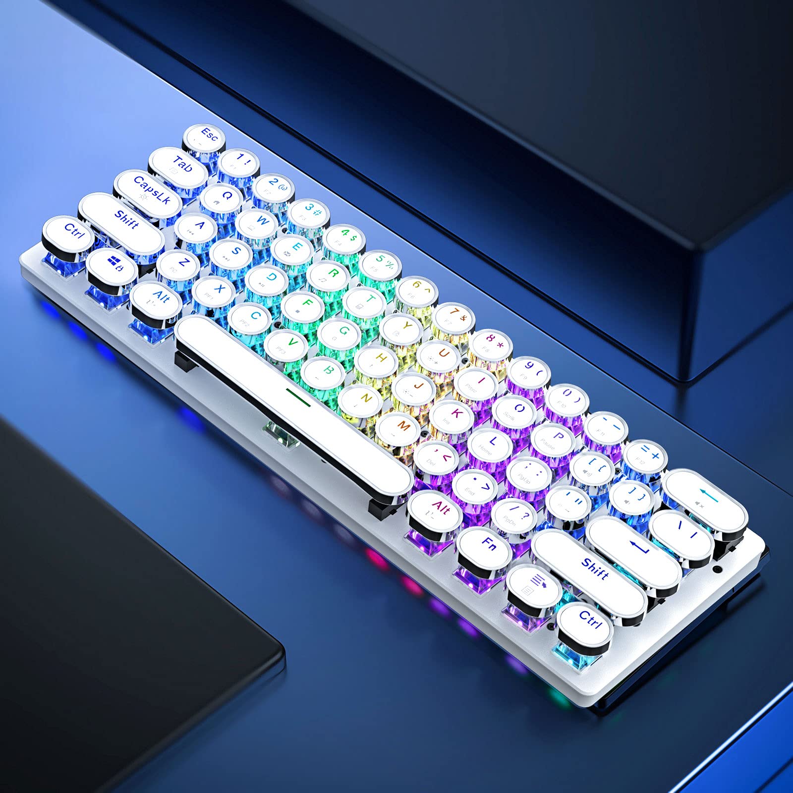 STOGA 60% Mechanical Keyboard, Gaming Keyboard for PC, Wired Mini White keyboaed Compact RGB LED Backlit, Retro Computer Keyboard Typewriter Style Round Keycap for PC Gamer/Office, 61 Keys