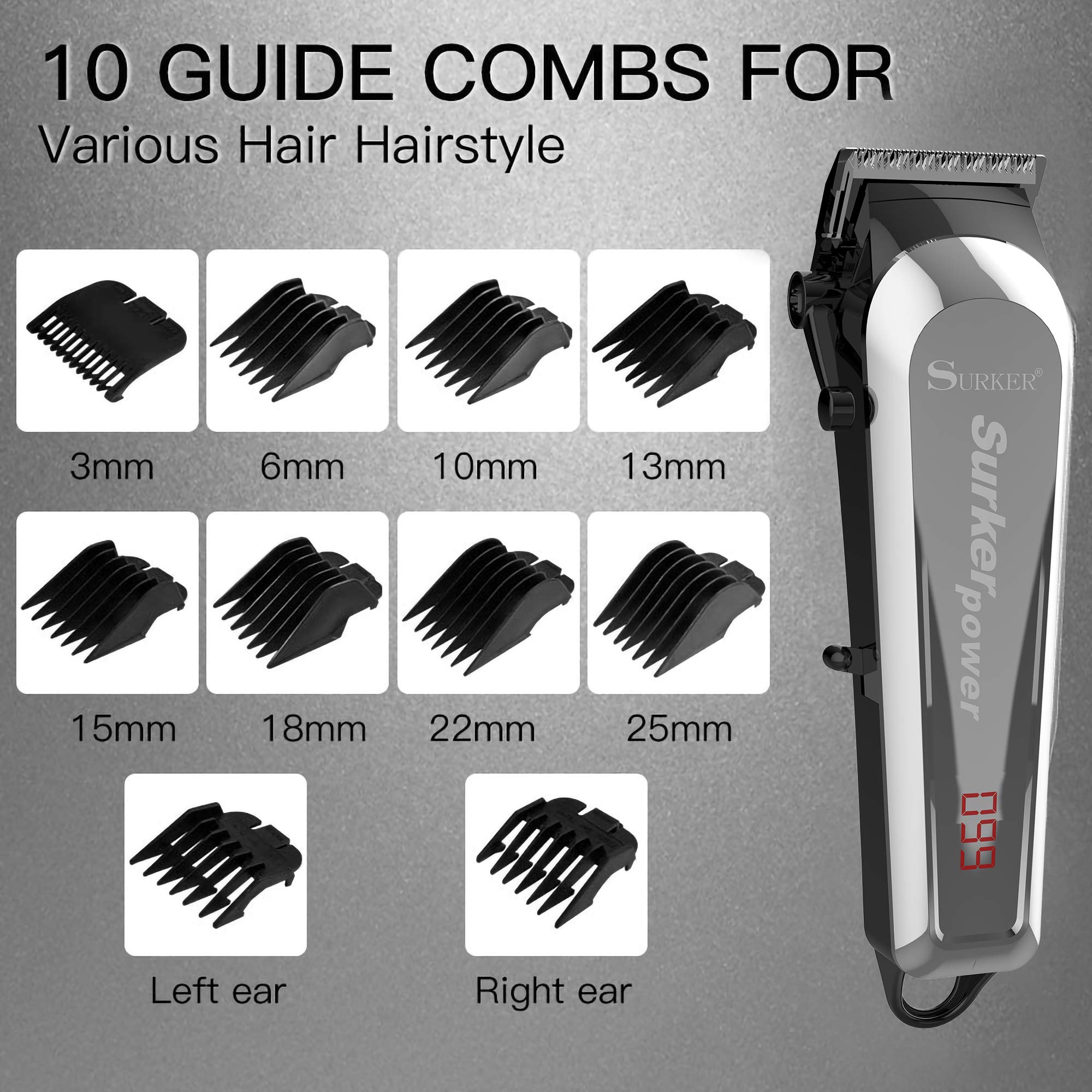 Surker Professional Hair Clippers for Men Cordless Hair Cutting Hair Trimmers Beard Trimmers with Adjustable Taper Lever USB Rechargeable