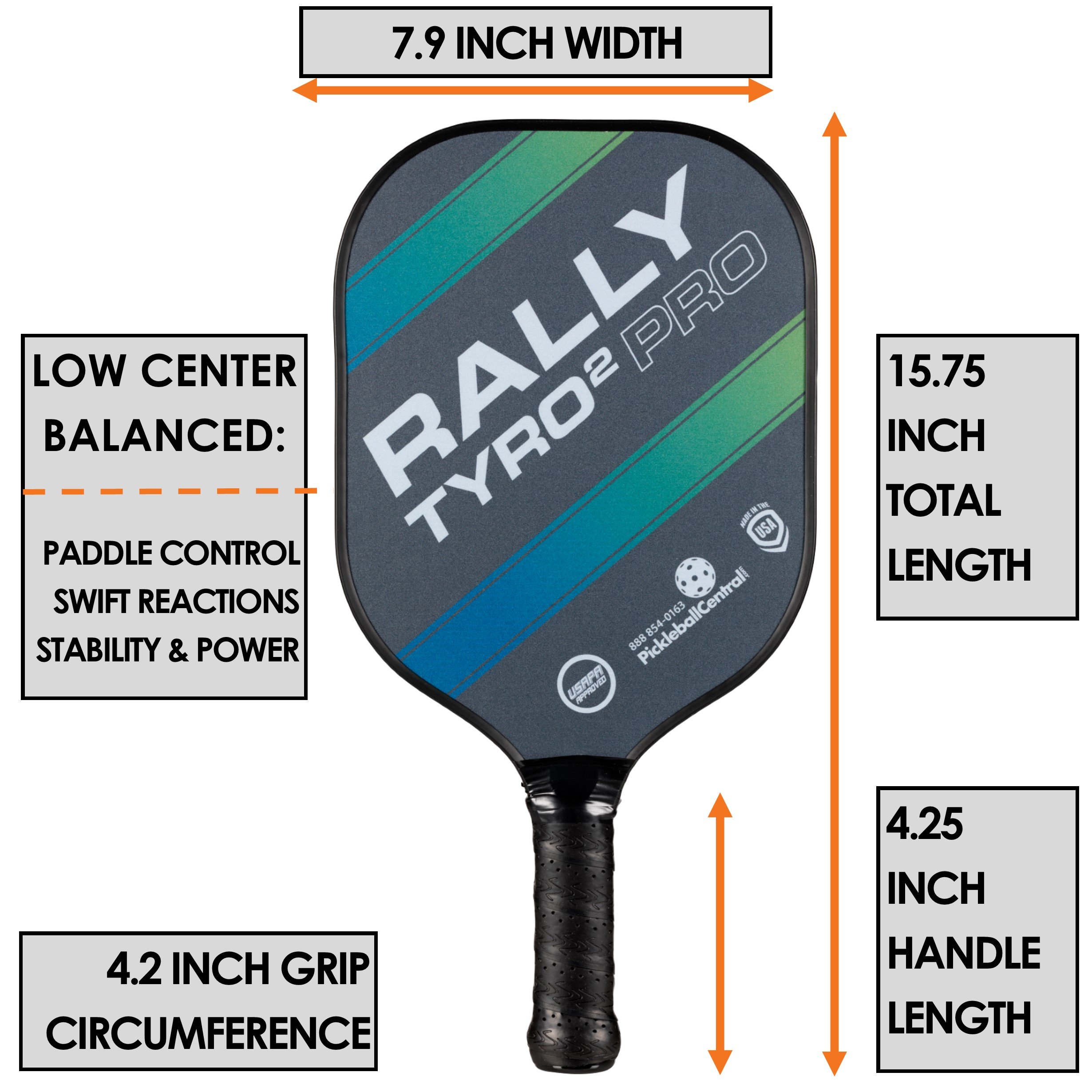 Rally Tyro 2 Pro Pickleball Paddle (Single Paddle - Ocean Blue)