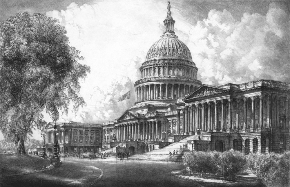 Posterazzi Digitally restored vintage black and white U S Capitol Building Poster Print, (17 x 11)