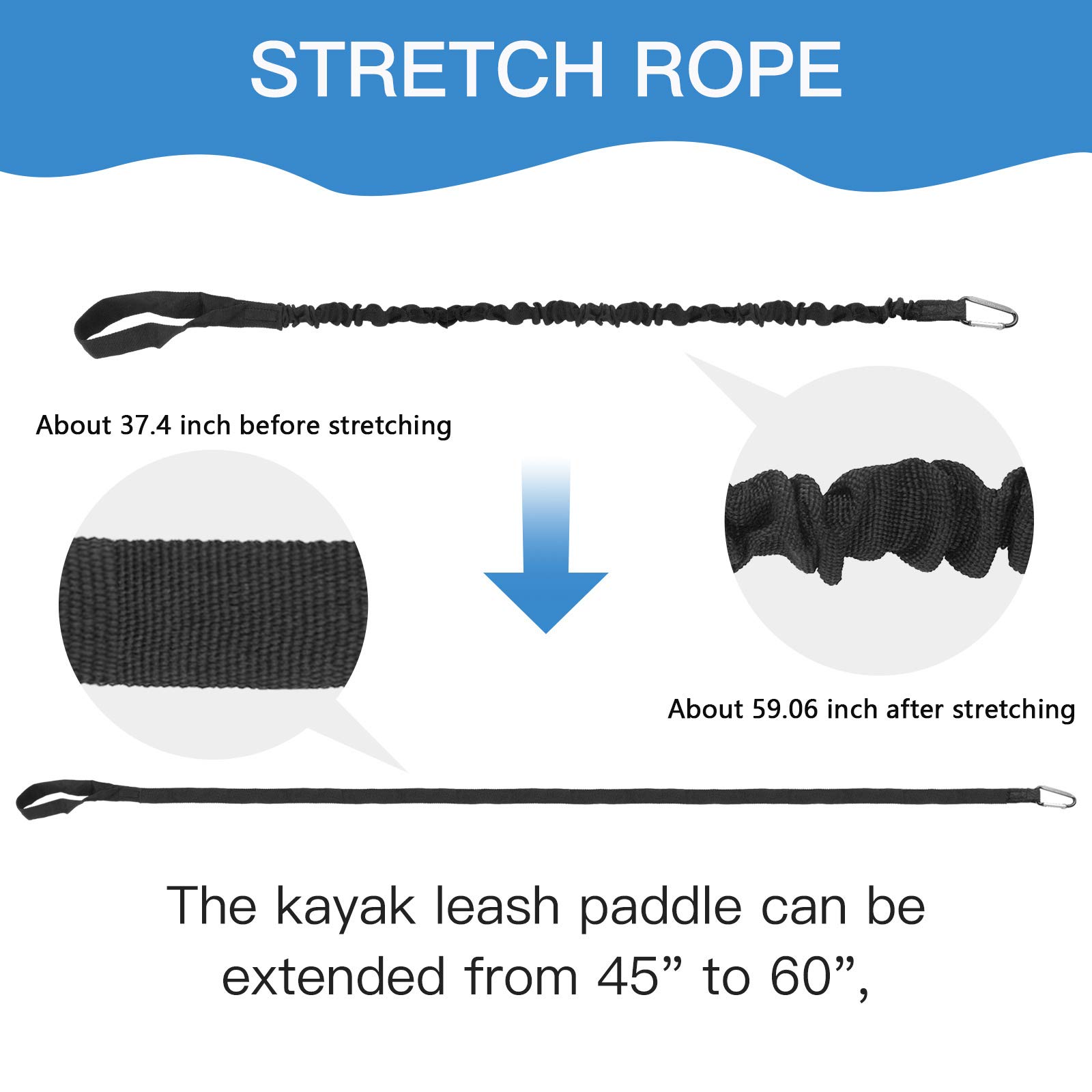 SUKIA Kayak Paddles Leash 2 Pack Black Kayaking Equipment with Quick Release Paddle Holder Clip D-Shape Carabiner Stretchable SUP Paddle Board Accessories Fishing Rod Leash Kit (Black x 2 Pack)