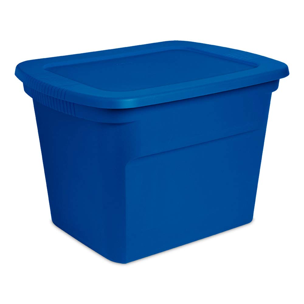 Sterilite 18 Gallon Heavy Duty Plastic Stackable Storage Container Tote with Snap Lid for Home and Office Organization, Blue Morpho, 16 Pack