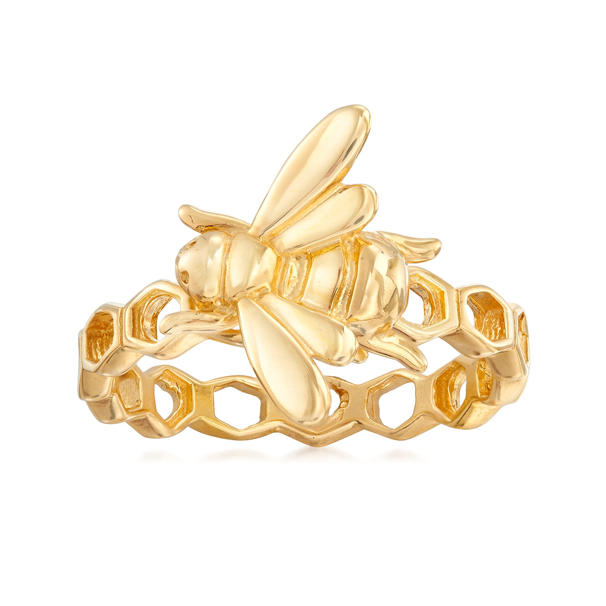 Ross-Simons Italian 18kt Gold Over Sterling Bumblebee Honeycomb Ring. Size 6