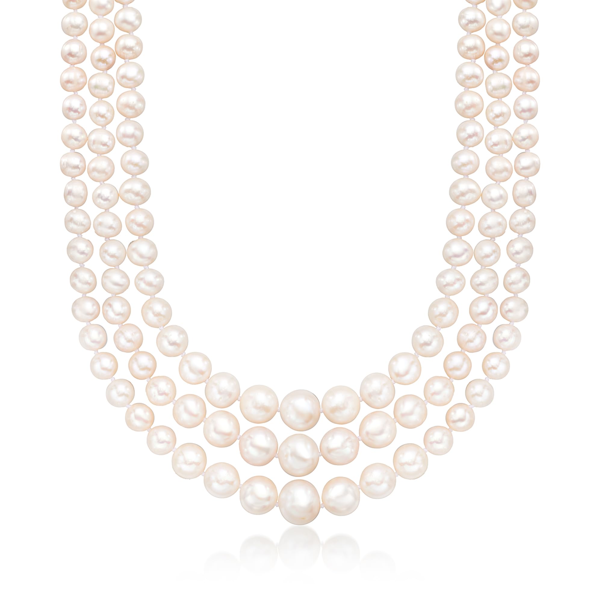 Ross-Simons 6-11.5mm Cultured Pearl Graduated 3-Strand Necklace With 14kt Yellow Gold. 18 inches