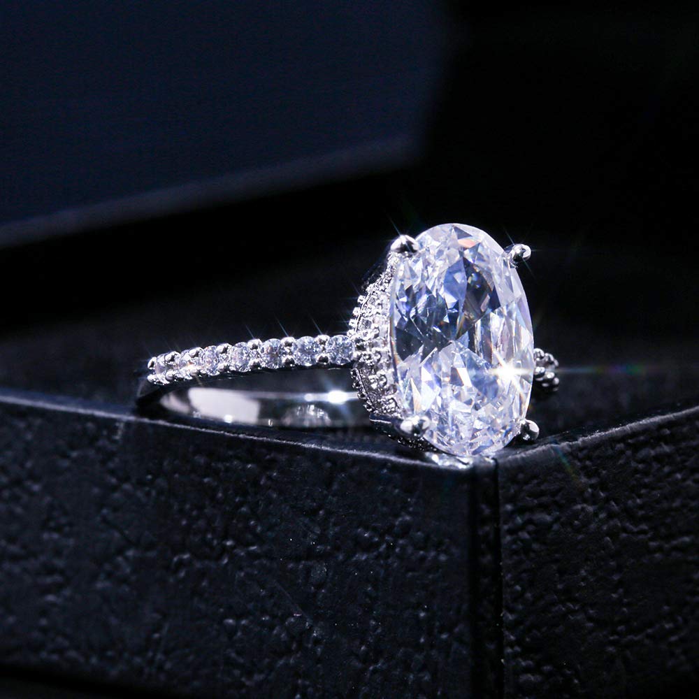White Gold Plated 4 Carat Brilliant Cut Solitaire Cubic Zirconia CZ Engagement Ring Purpose Statement Anniversary Halo Ring (6)