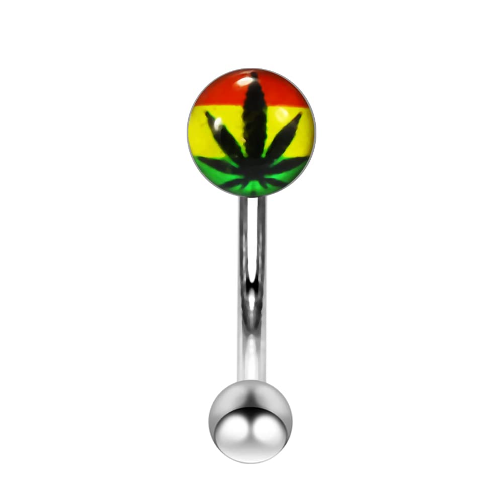 Rasta Marijuana Leaf Logo Picture 316L Surgical Steel Eyebrow Piercing Ring Jewelry