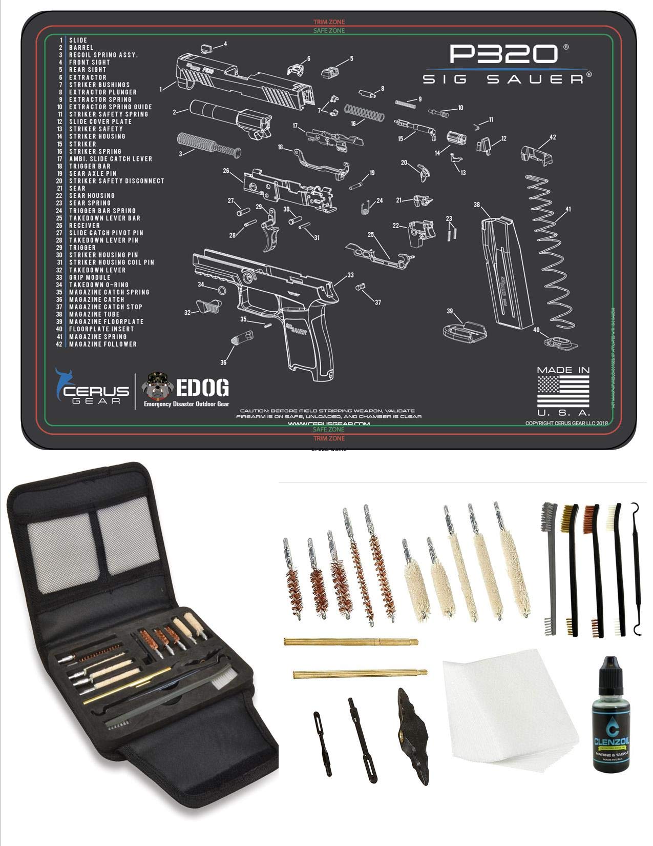 P320 Gunslinger 20 PC Gun Cleaning Kit - Pistol Mat Compatible for Sig Sauer P320 Pistols- Schematic (Exploded View) Pistol ProMat Gunslinger Universal .22 .38 .357 9mm .40 & .45 Caliber Kit