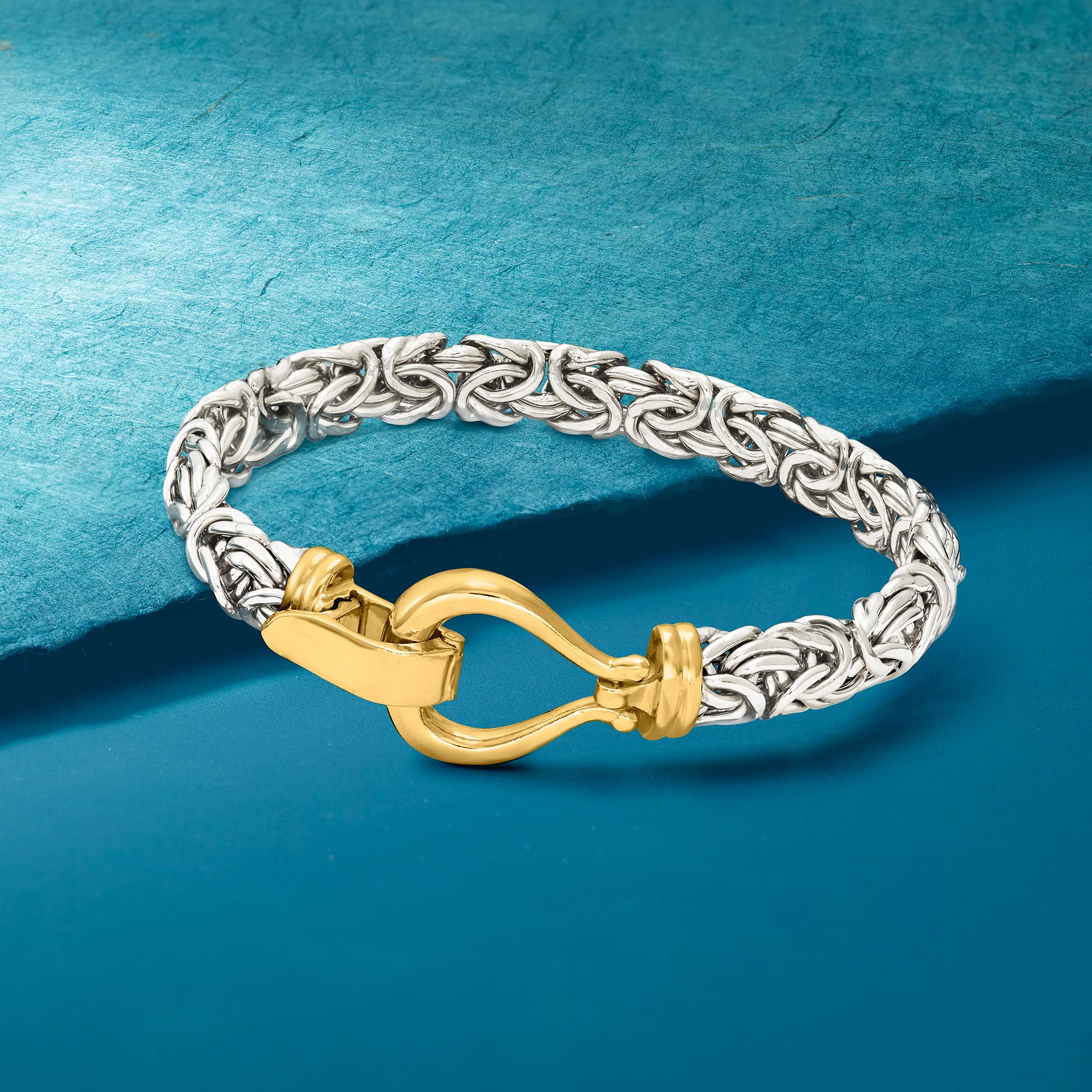 Ross-Simons Two-Tone Sterling Silver Byzantine Bracelet. 7 inches