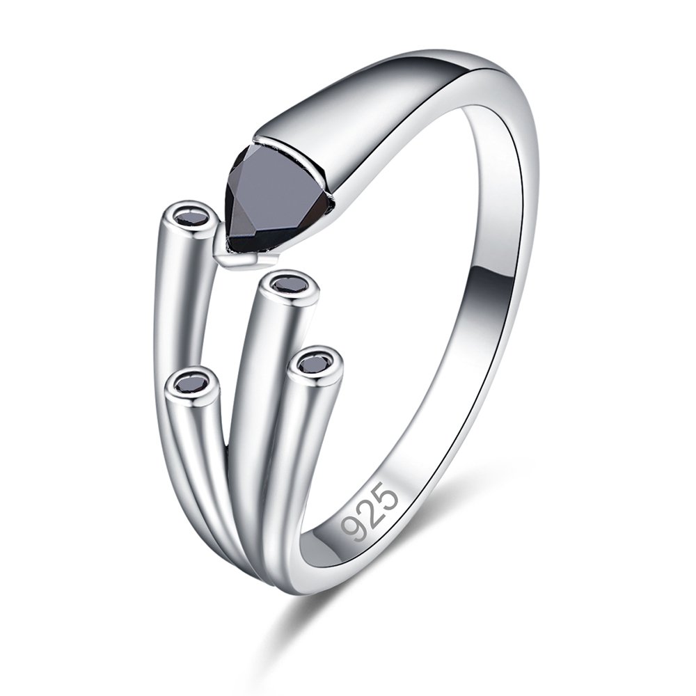 Psiroy 925 Sterling Silver Plated Simulated Black Spinel Trillion Cut Contemporary Branch Ring for Women Size 7