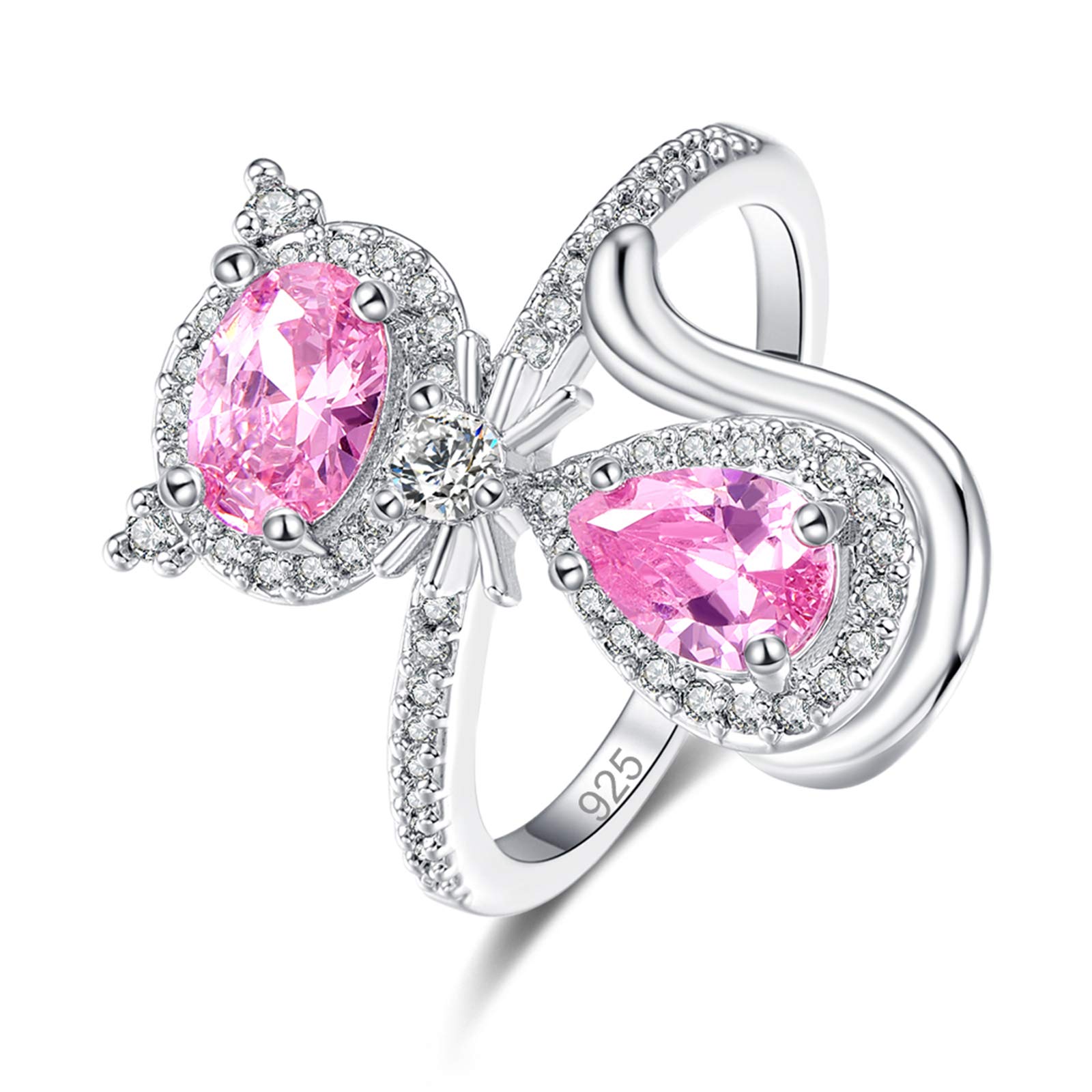 Psiroy 925 Sterling Silver Plated Simulated Pink Topaz Oval Cut Cute Cat Fashion Ring for Women Size 7