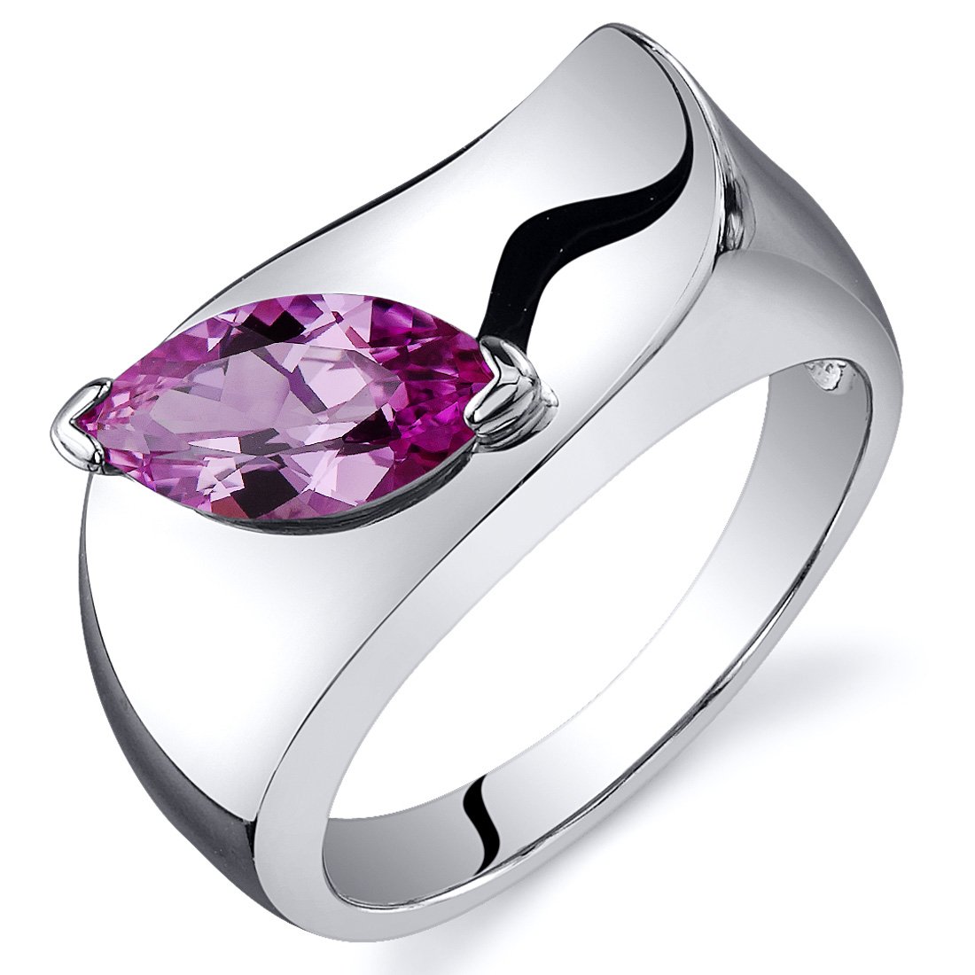 PEORA Created Pink Sapphire Ring Sterling Silver Marquise Shape 1.25 Carats Size 5