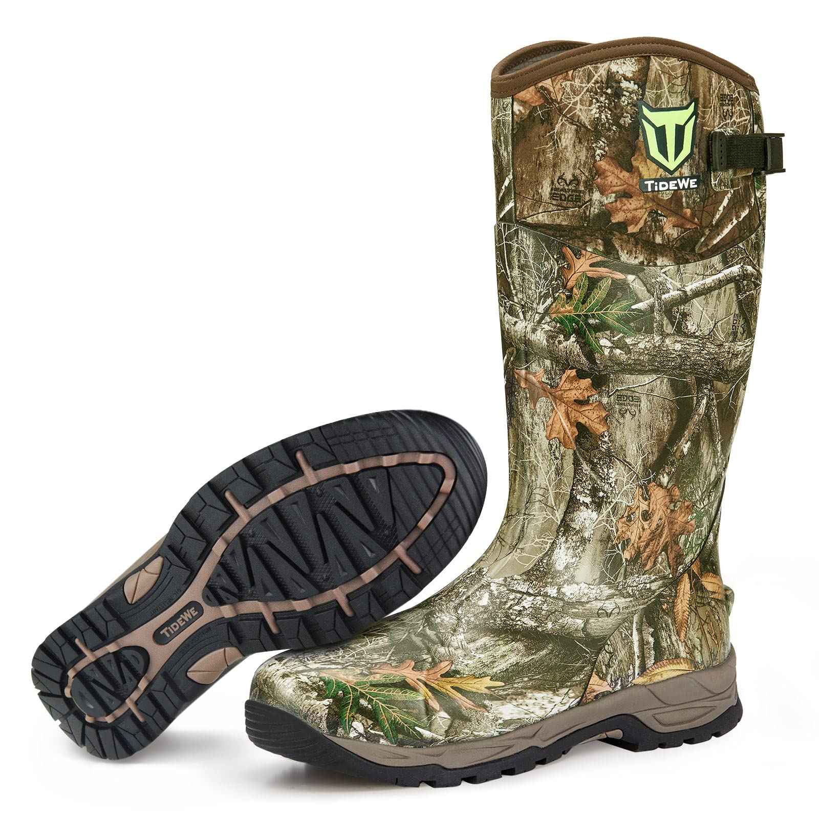 TIDEWE Rubber Hunting Boots, Waterproof Insulated Warm Rubber Boots with 7mm Neoprene, Durable Outdoor Hunting Boots for Men (Size 6) Camo
