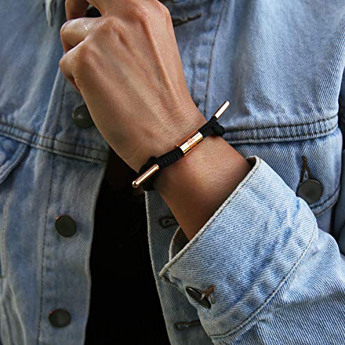 Rastaclat Braided Bracelet for Men and Women of All Ages - Lauryn Black/Peach Gold Bracelet | Adjustable Stackable Bracelet Braided by Hand (Small/Medium)