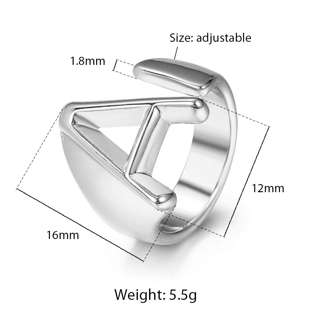 TOOPNK Initial Rings Letter Rings for Women Chunky Adjustable Rings Women Statement Rings for ladies' decorative gifts.Silver-M