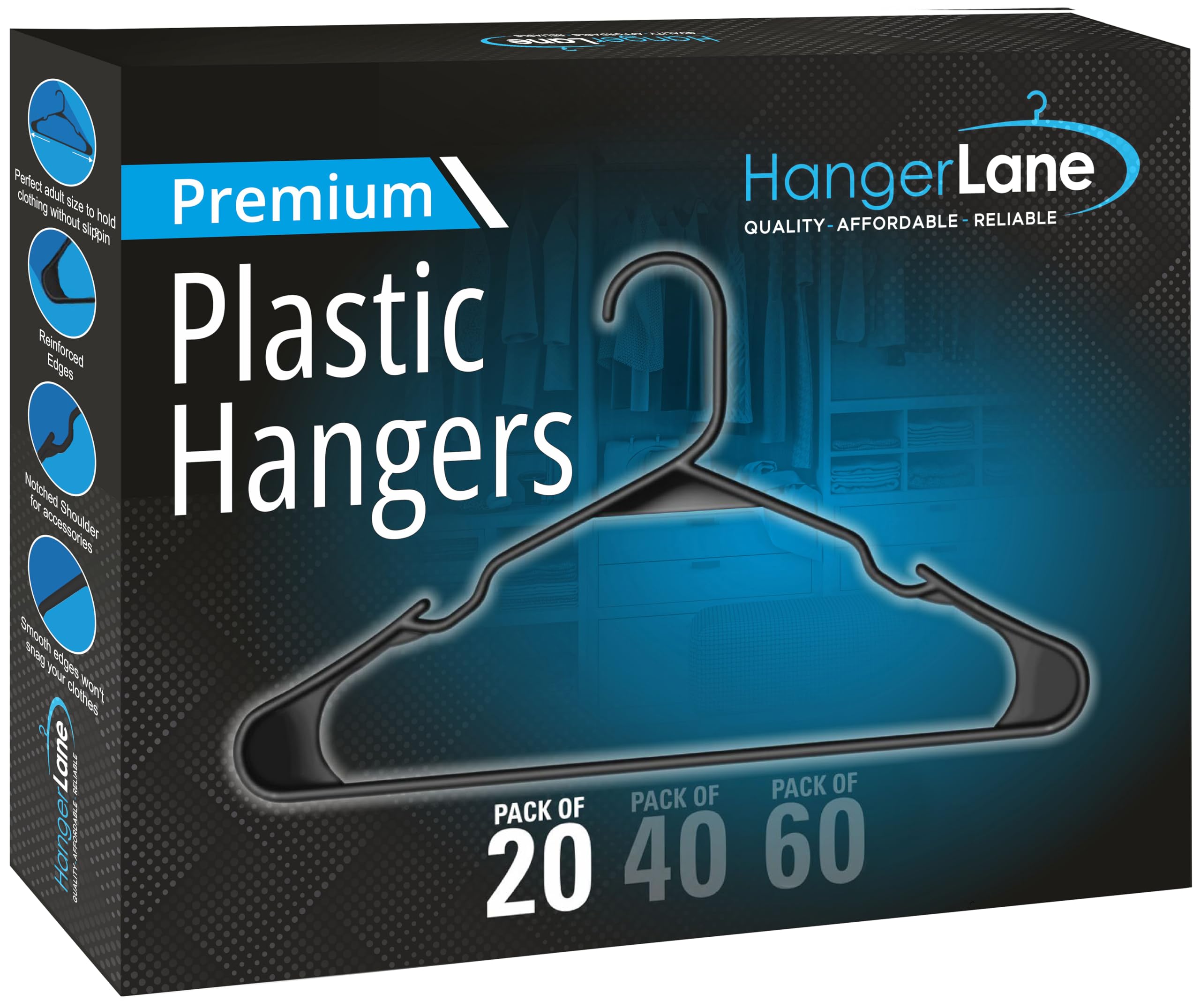 Plastic Hangers 20, 40, 60 Pack β Space Saving Hangers for Clothes β Black Plastic Hangers for Neatly Hanging Clothing, Shirts, Jackets, Pants, Laundry, Dresses & More (20 Pack)