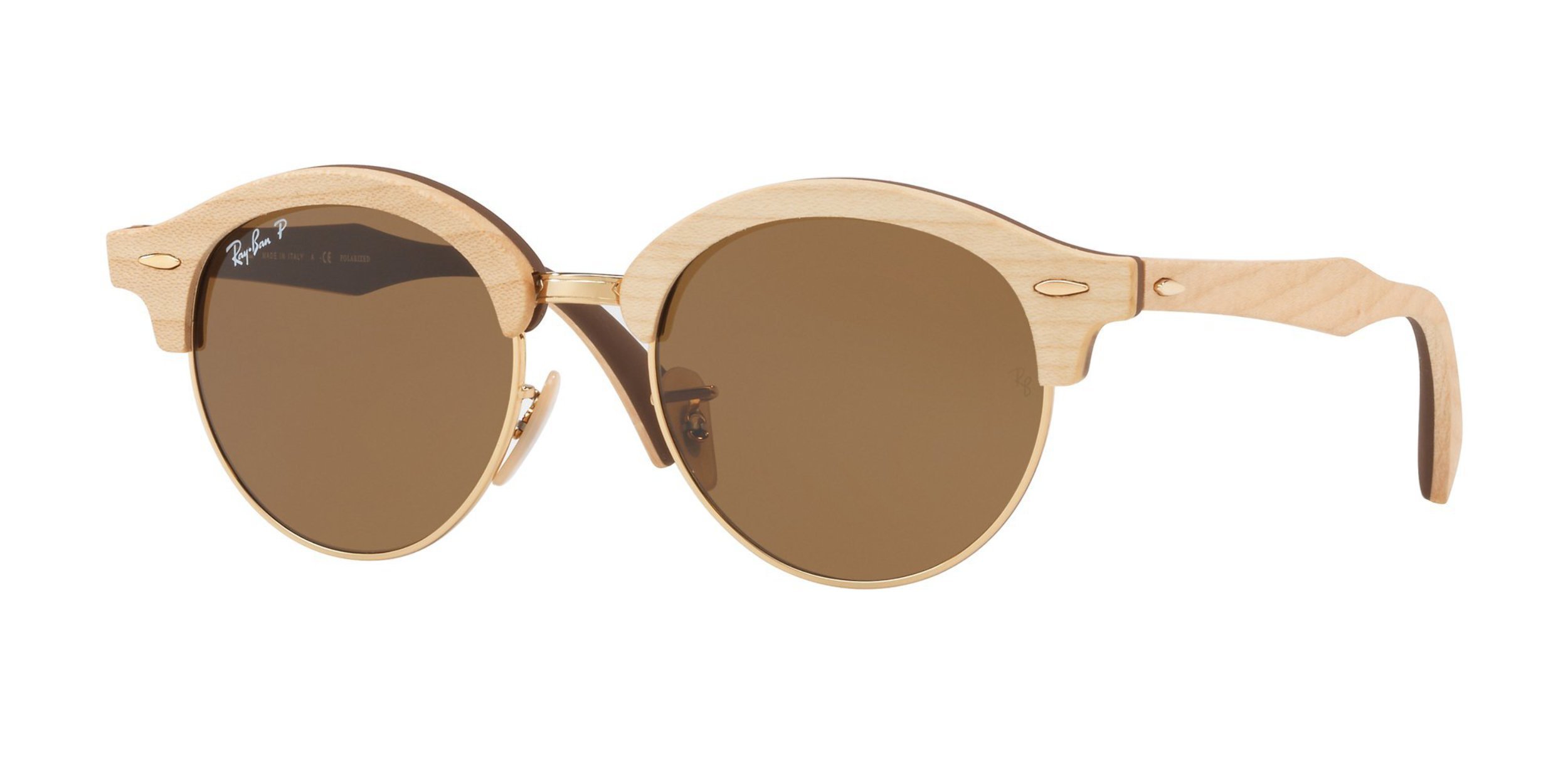 Ray-Ban Rb4246m Clubhouse Wood Round Sunglasses, Gold/Polarized Brown, 51 mm