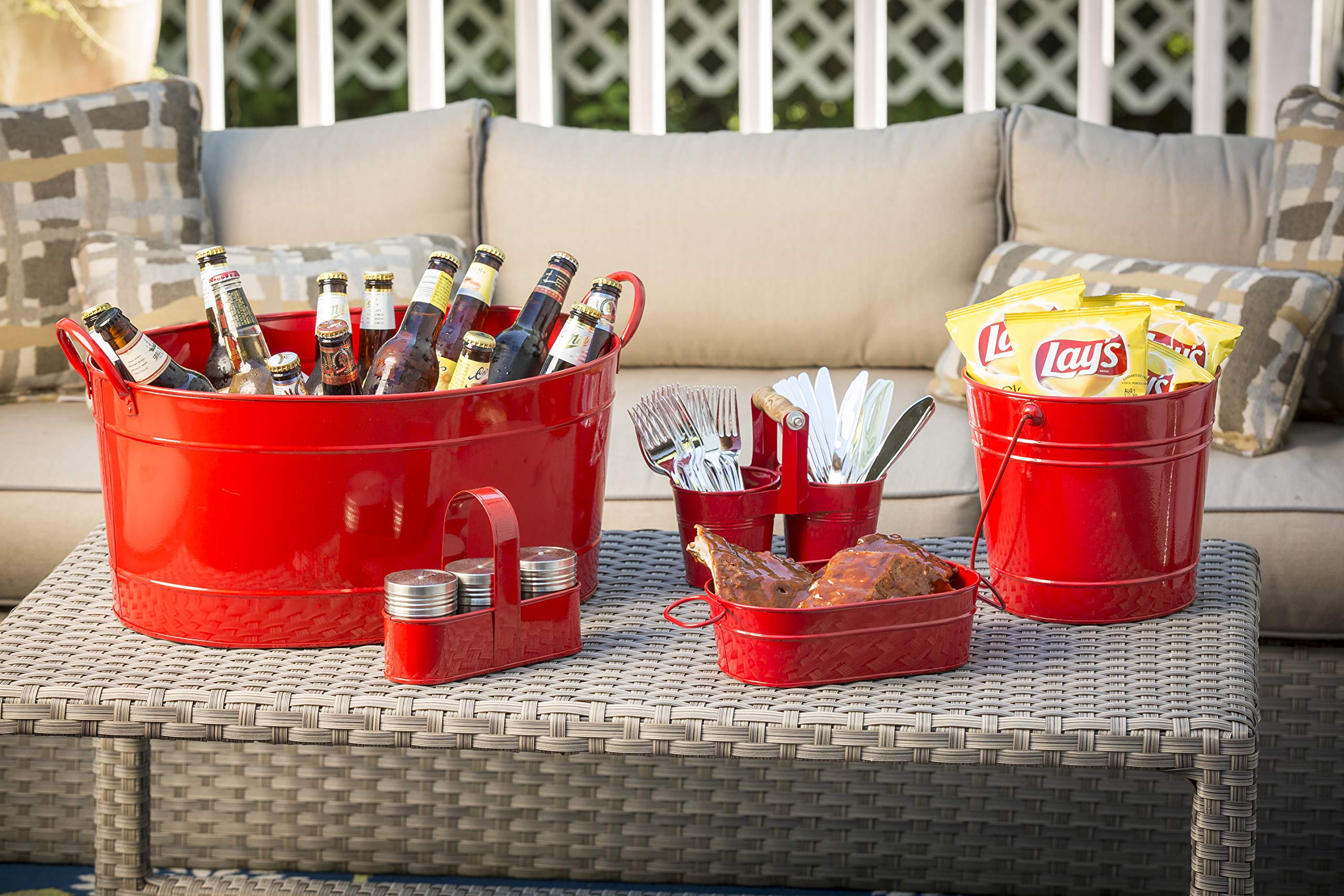 Tablecraft Beverage Tub and Cutlery Caddy Bundle, Red