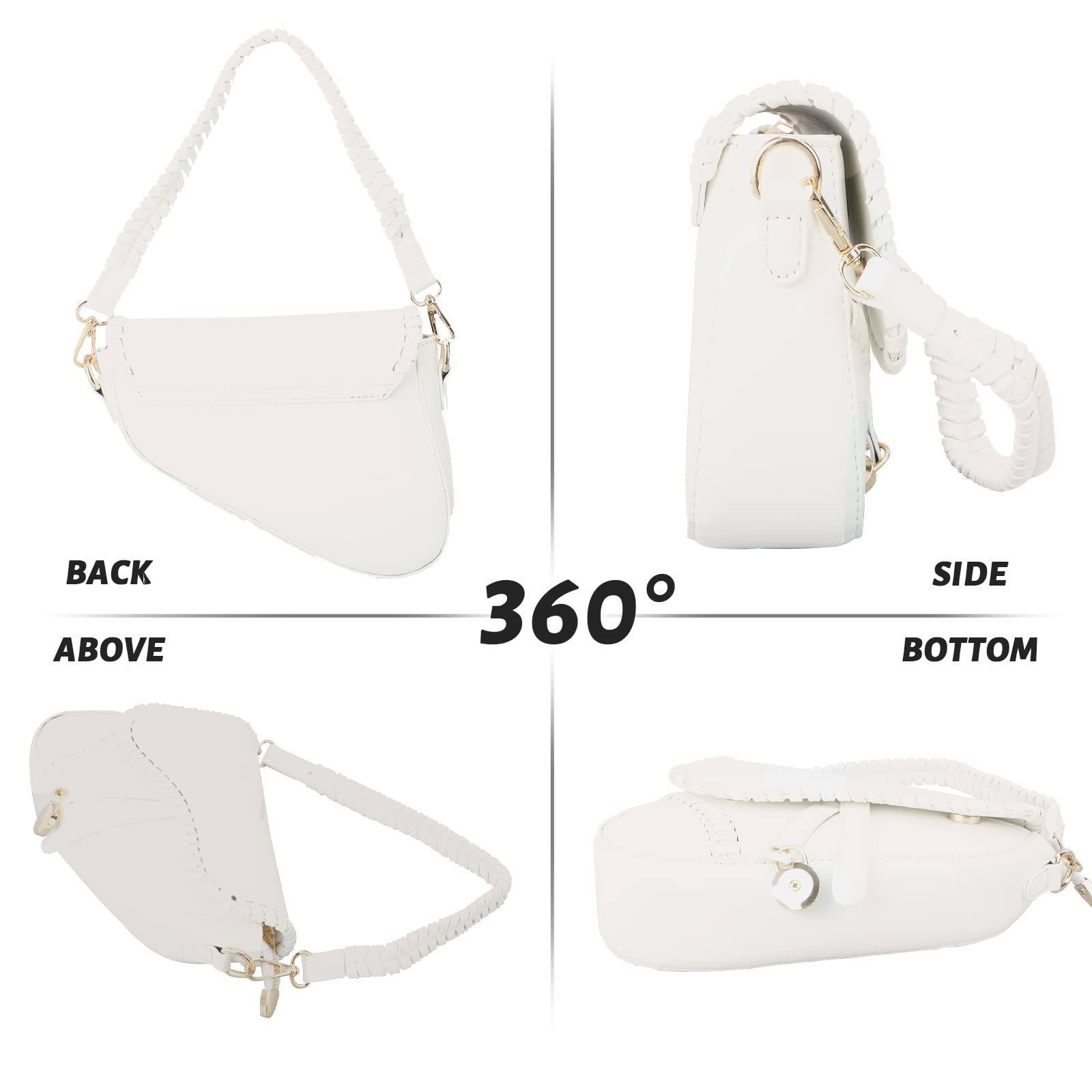 WOG2008 Women Saddle Bag Purses Trendy Black Saddle Shoulder Bag Leather Crossbody bag White Vintage Satchel Handbags