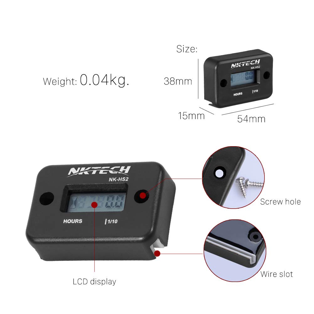 NKTECH NK-HS2 Inductive Hour Meter for Gas Engine Lawn Mover Marine ATV Motorcycle Boat Snowmobile Dirt Bike Outboard Motor Generator IP68 99999HRS Hourmeter (Red)
