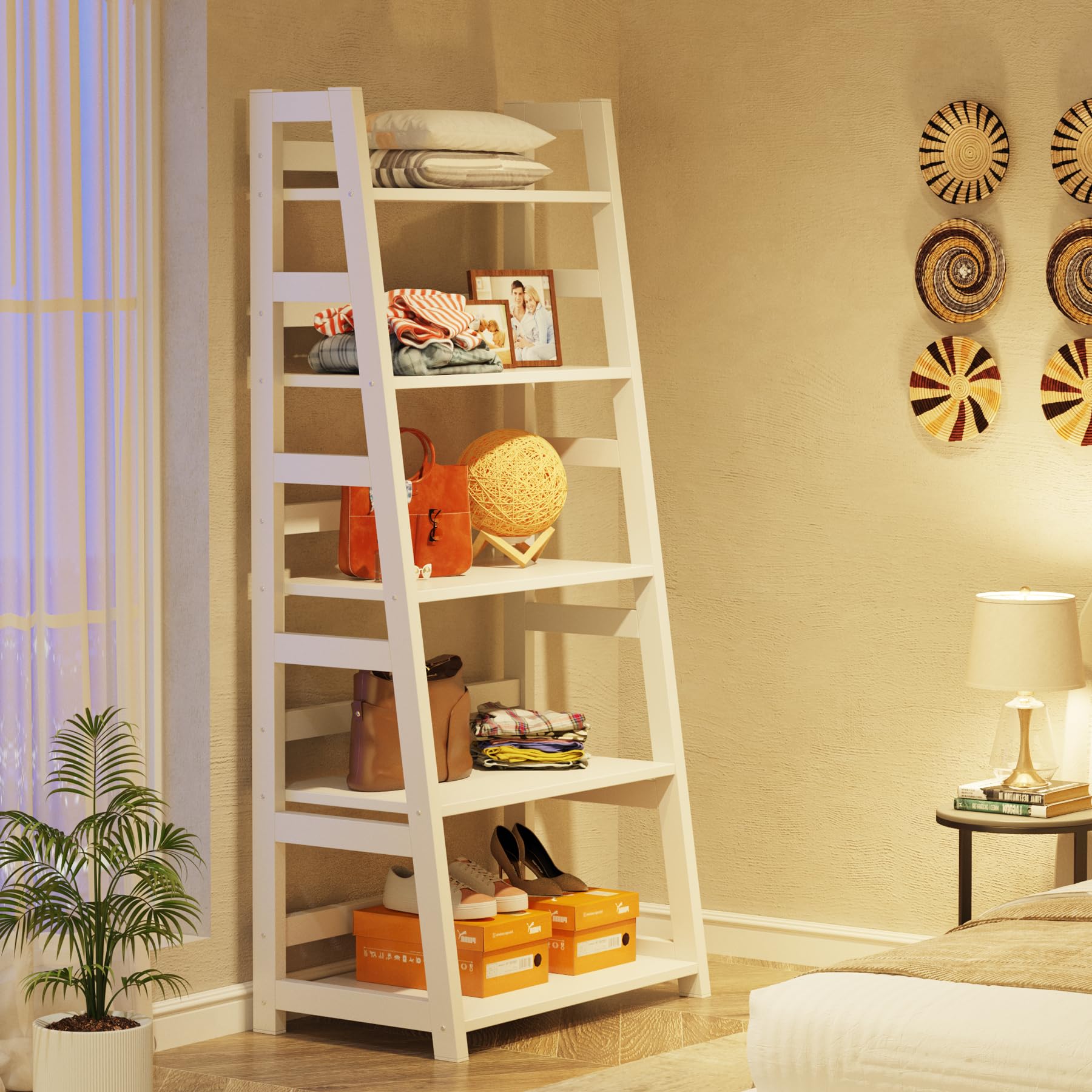 Tribesigns 5-Tier Bookshelf Modern Bookcase, 5 Shelf Ladder Shelf Book Storage Shelf Organizer for Living Room, Home Office (White)