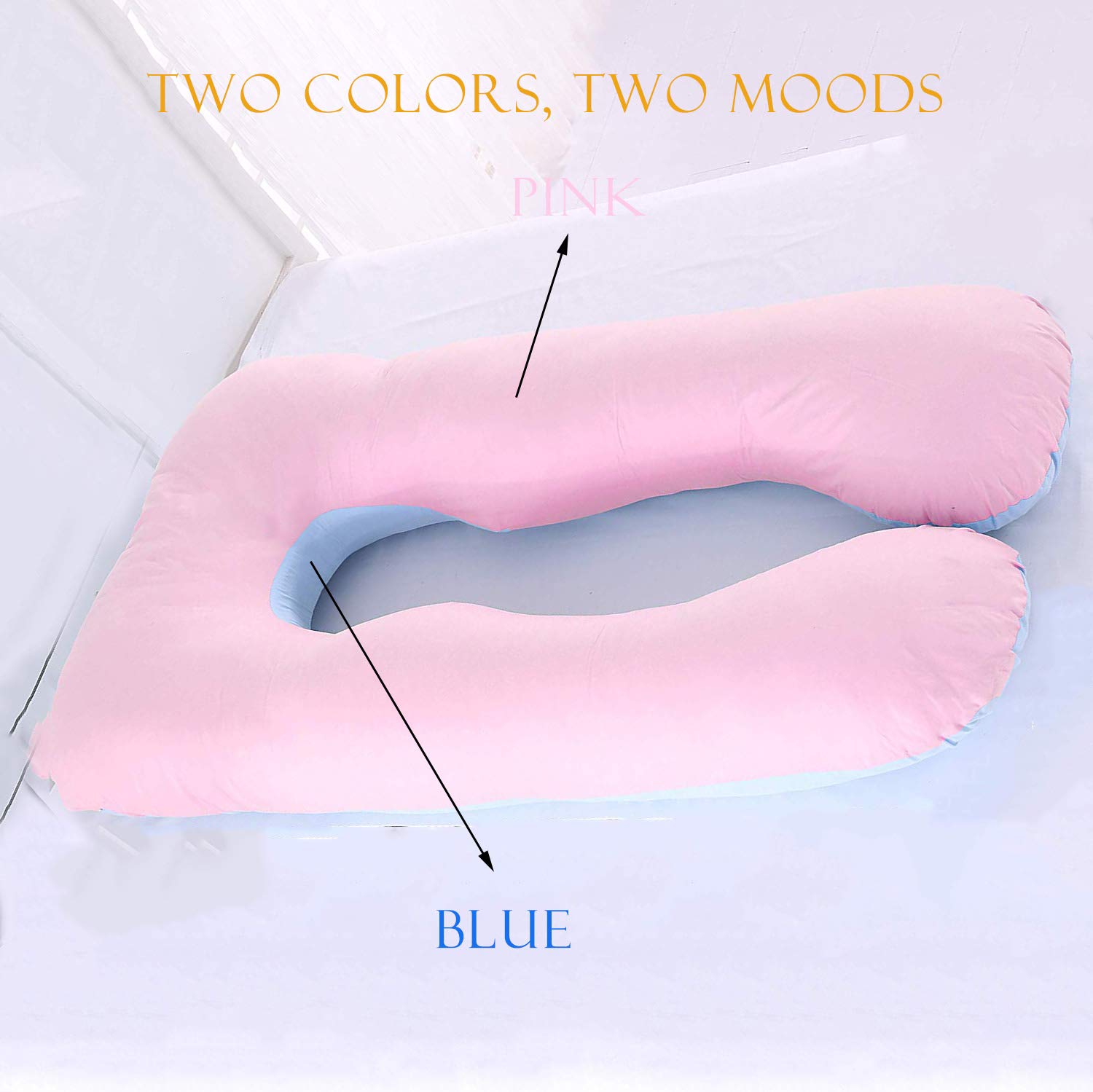 SWDPORT U Shaped Pregnancy Pillow, Full Body Maternity Pillows, Sleeping On Side with Zipper Removable Velvet Cover, Support Abdomen/Waist/Back/Head (Pink)